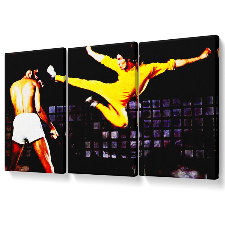 Brayden Studio Bruce Lee Flying Kick - 3 Piece Wrapped Canvas Graphic ...