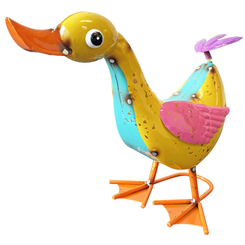 Continental Art Center Enameled Metal Small Duck Statue | Wayfair
