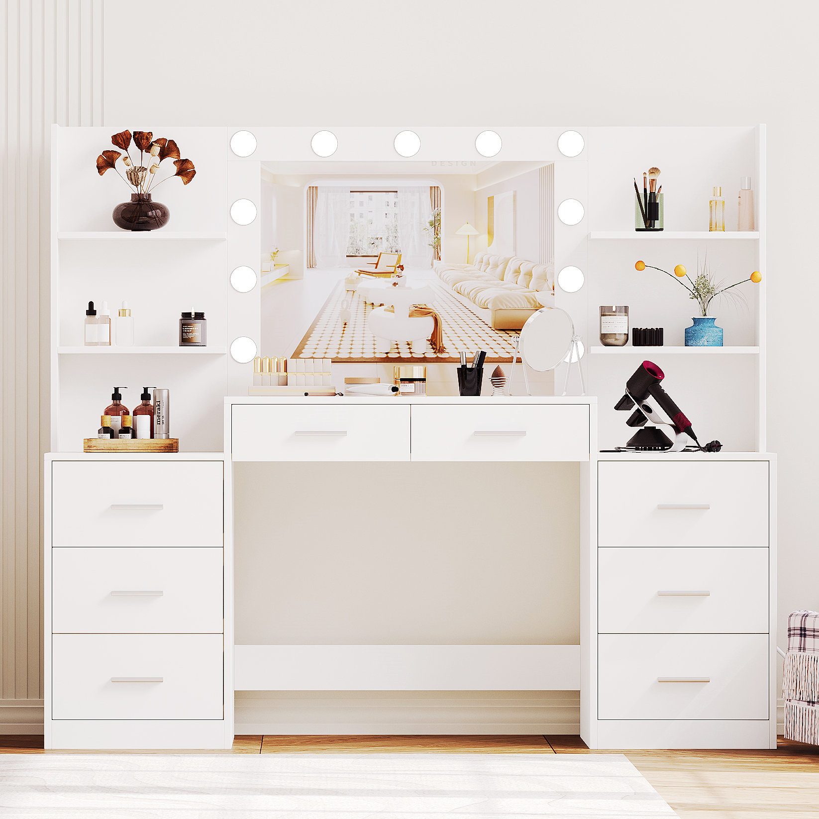 compact makeup table with mirror