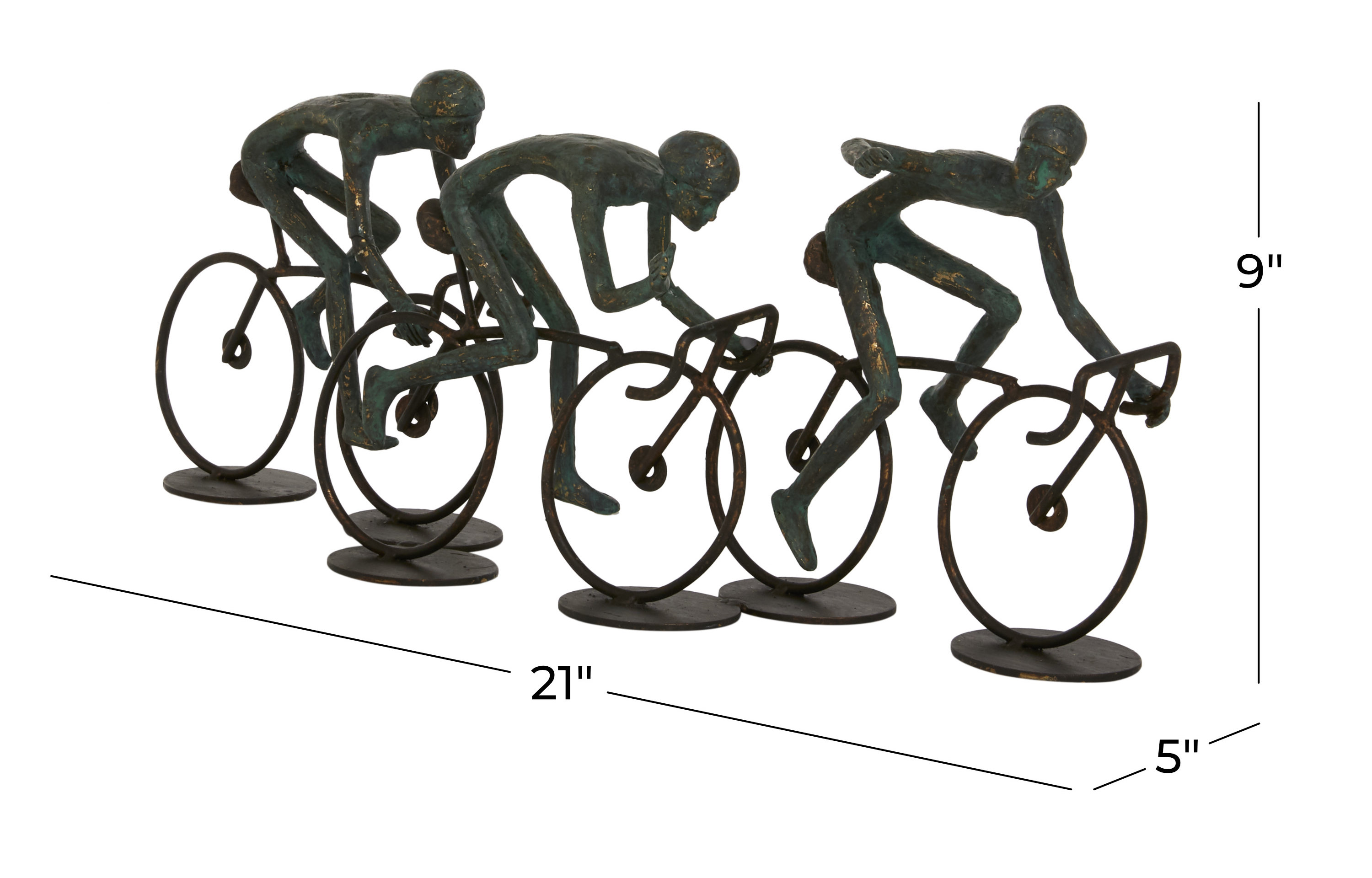 17 Stories Polystone People Decorative Bronze Sculpture with Bike ...
