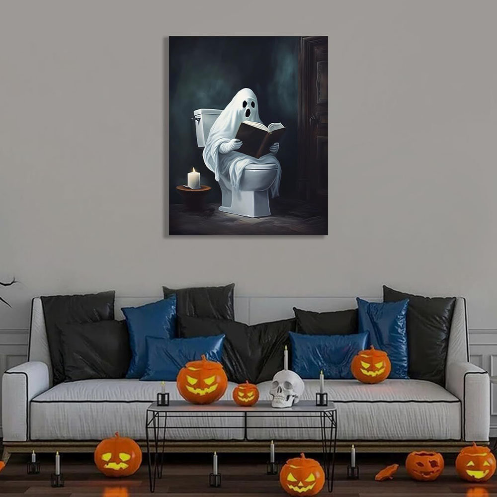 Fleur De Lis Living Halloween Canvas Art Ghost Reading Book On Toilet ...