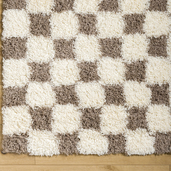 Latitude Run® Atiran Checkered Shag Brown Area Rug & Reviews | Wayfair