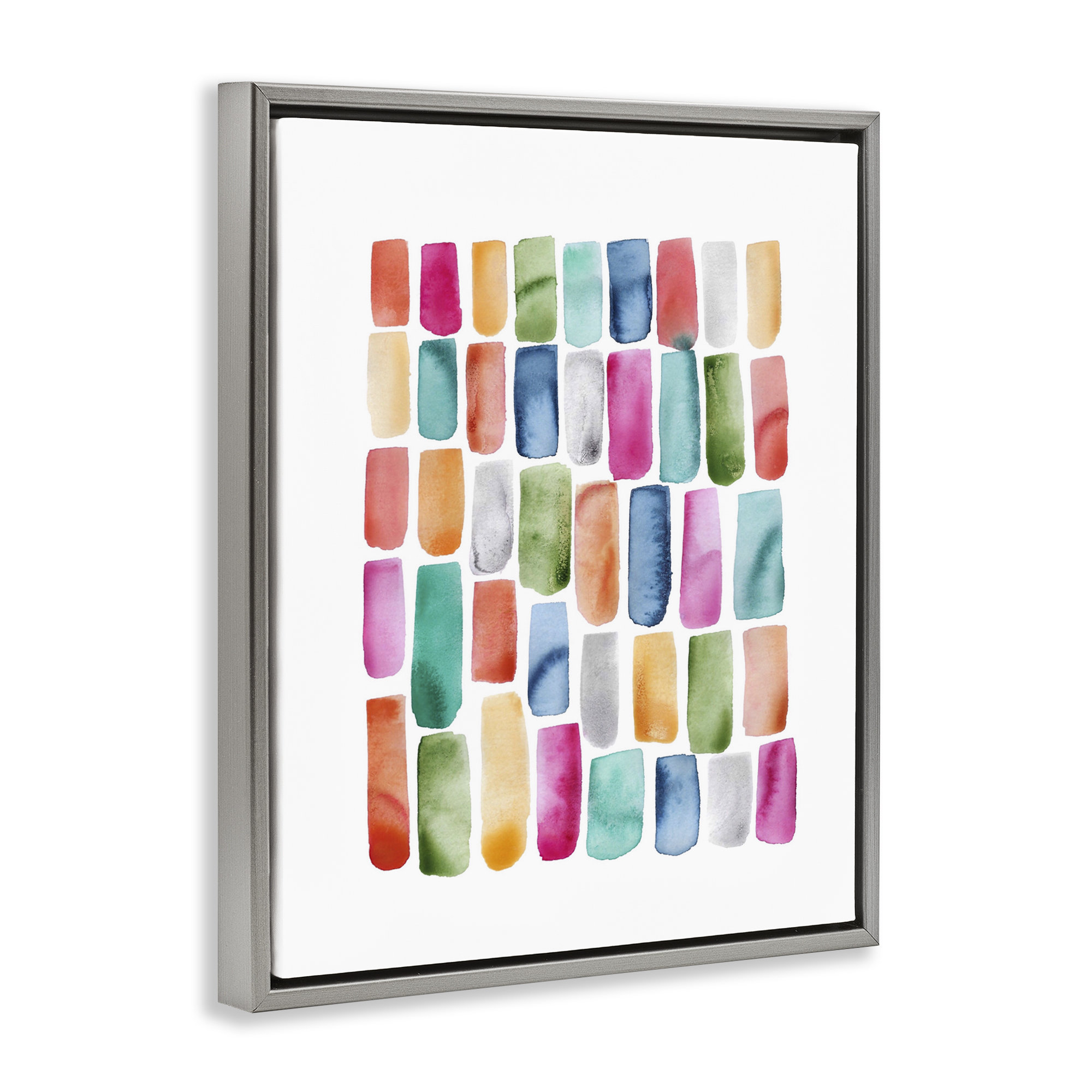 Latitude Run® Bright Abstract Brushstrokes Framed Floater Canvas Wall ...