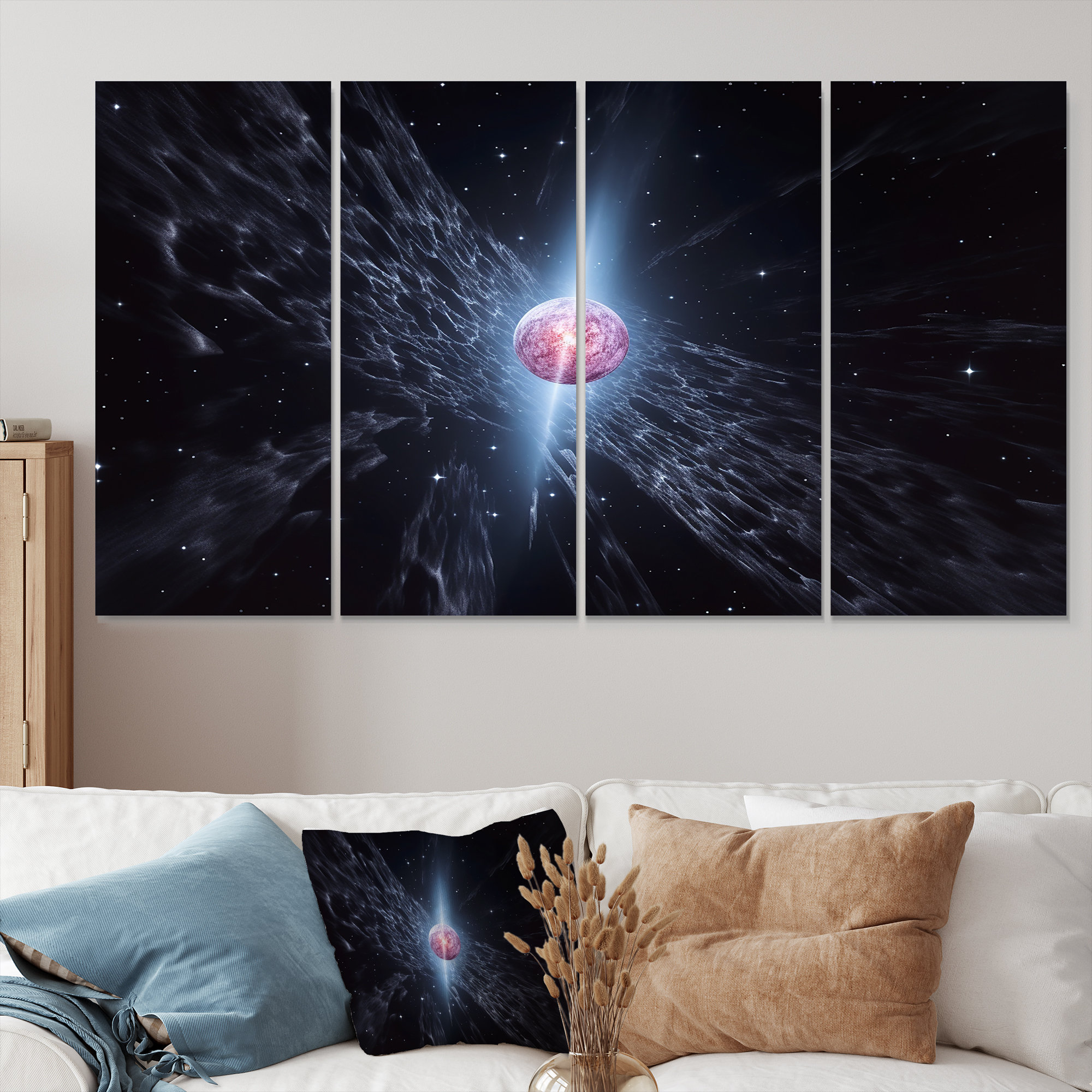 Latitude Run® Pink Planet Orbit In Deep Space - Space Wall Art 4 Piece ...