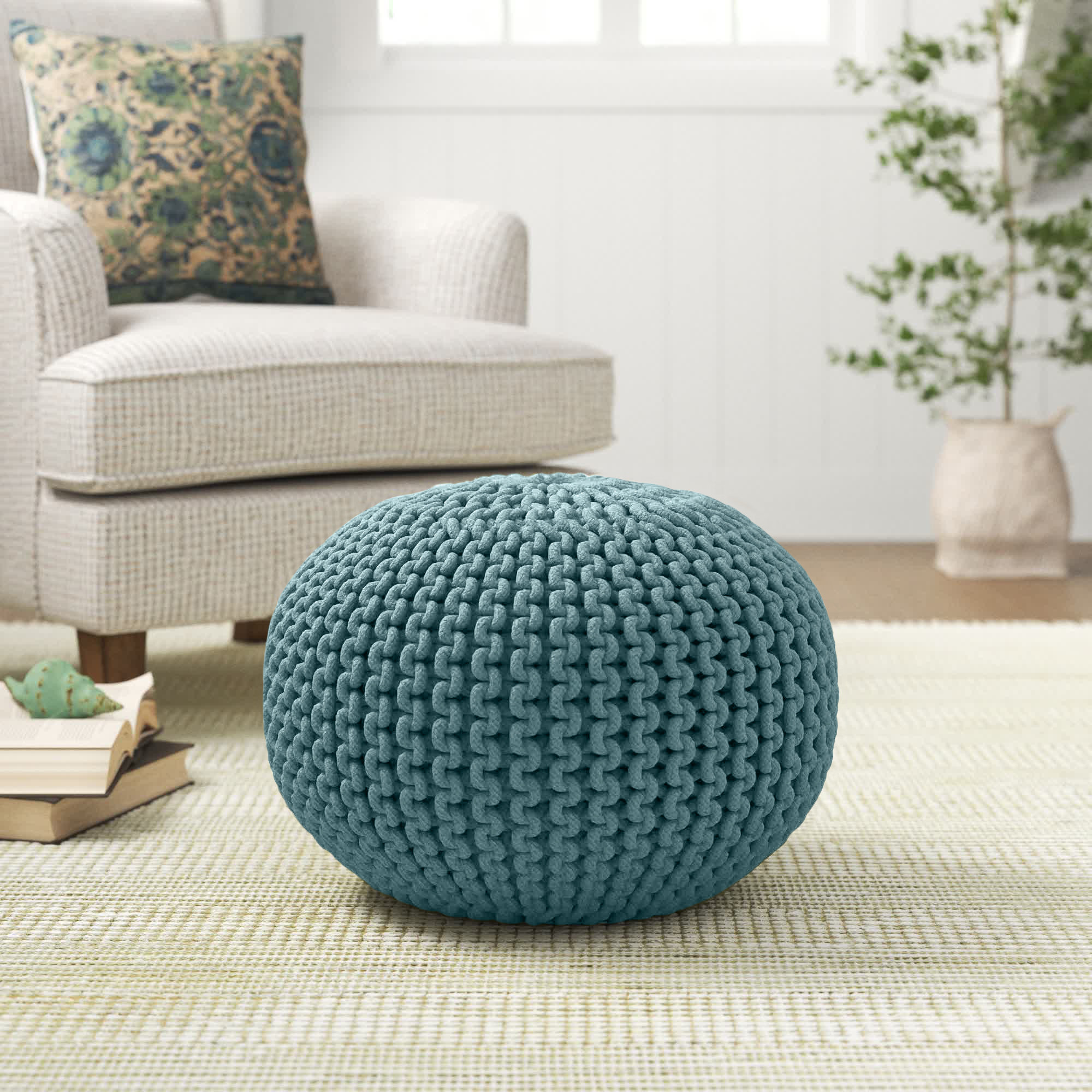 Highland Dunes Anely 20" Wide Round Pouf Ottoman & Reviews | Wayfair