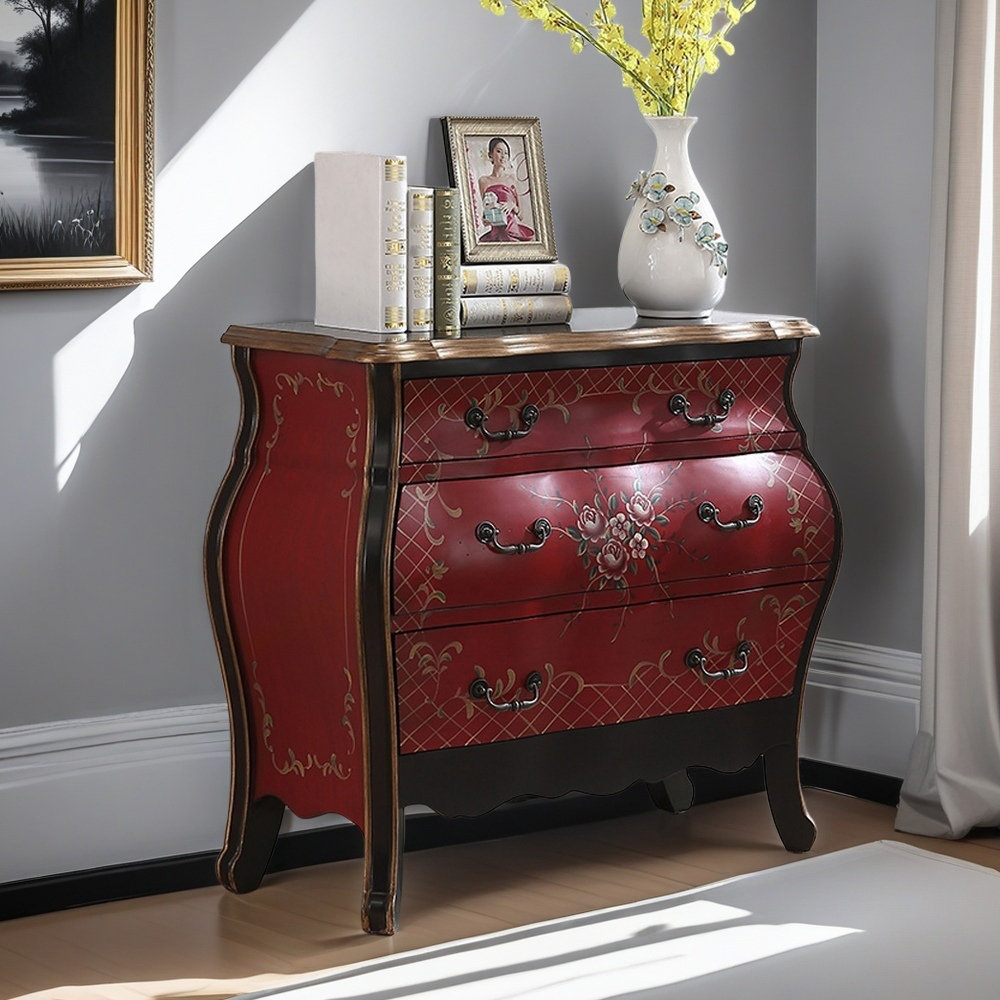 QUACOMFOR Painted vintage red 3-drawers Accent Chest | Wayfair