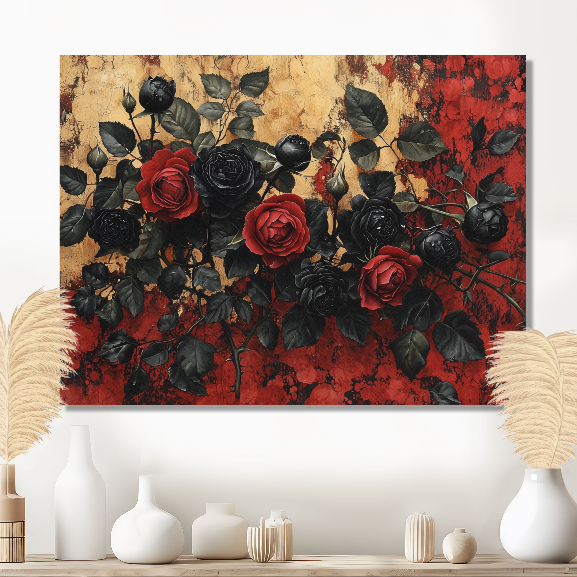 House of Hampton® Movita Midnight Red Roses Meadow - Roses Wall Art ...