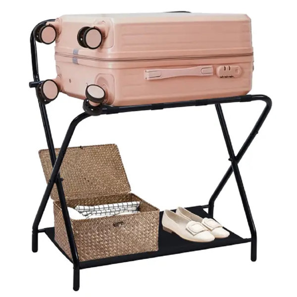InRoom Designs Folding Luggage Rack - Suitcase Stand With Storage Shelf ...