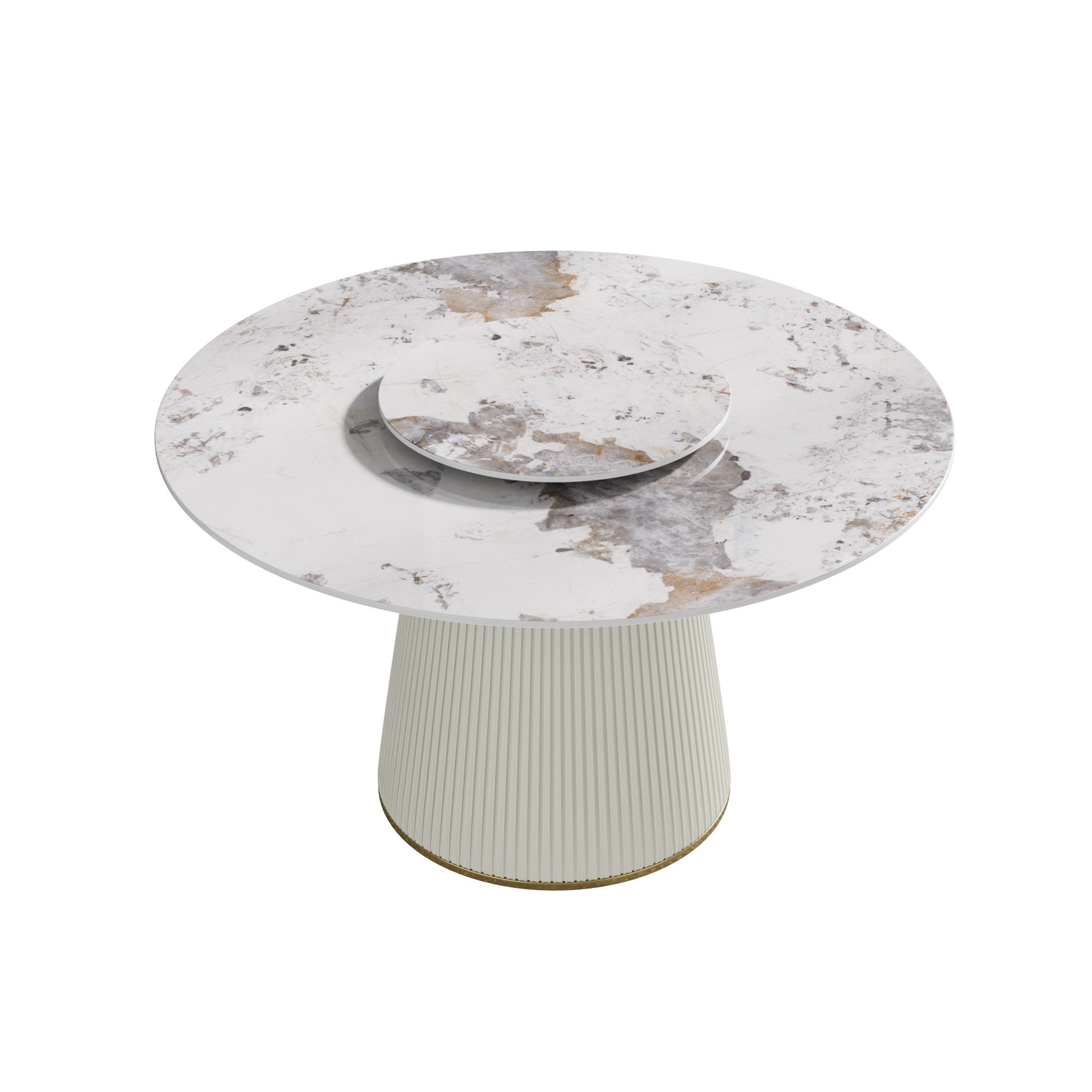 Ebern Designs Modern White Artificial Stone Round Beige Plywood Pu Base ...
