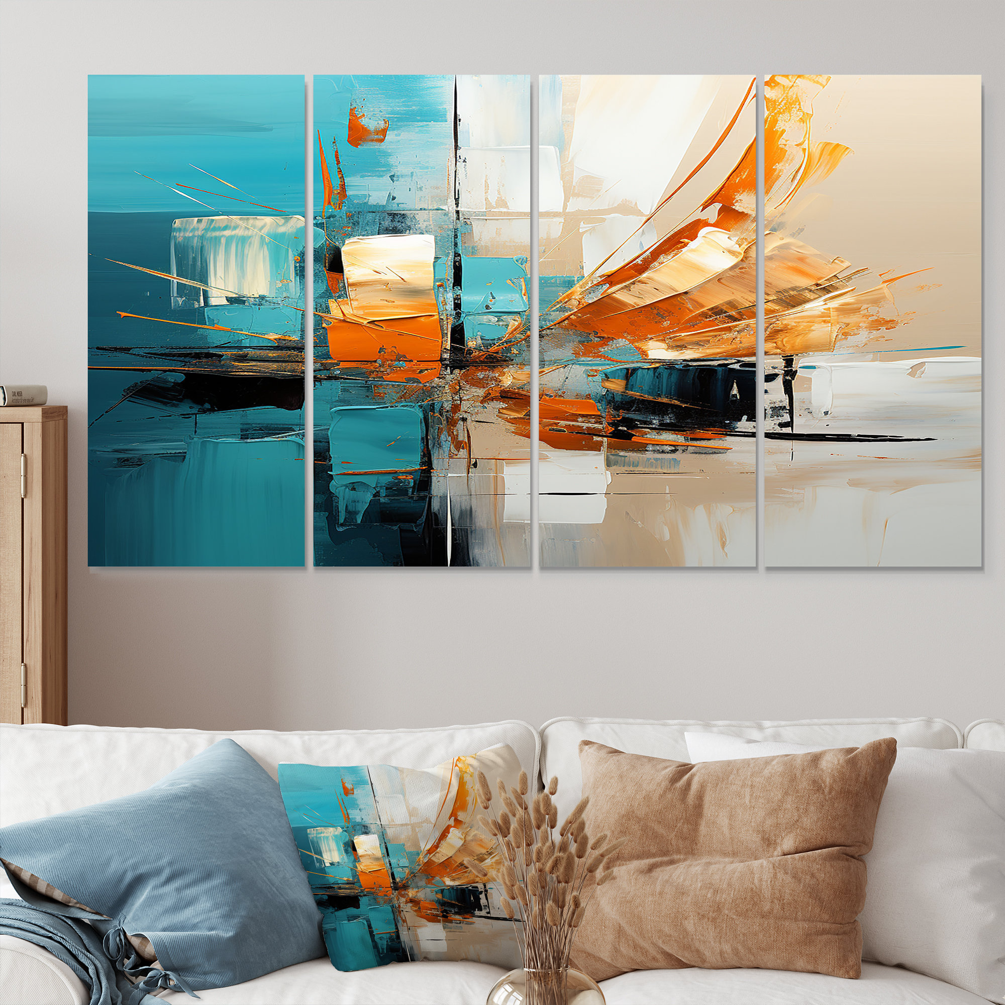 Ivy Bronx Glorious Sunset Orange Turquoise Abstract - Abstract Wall Art ...