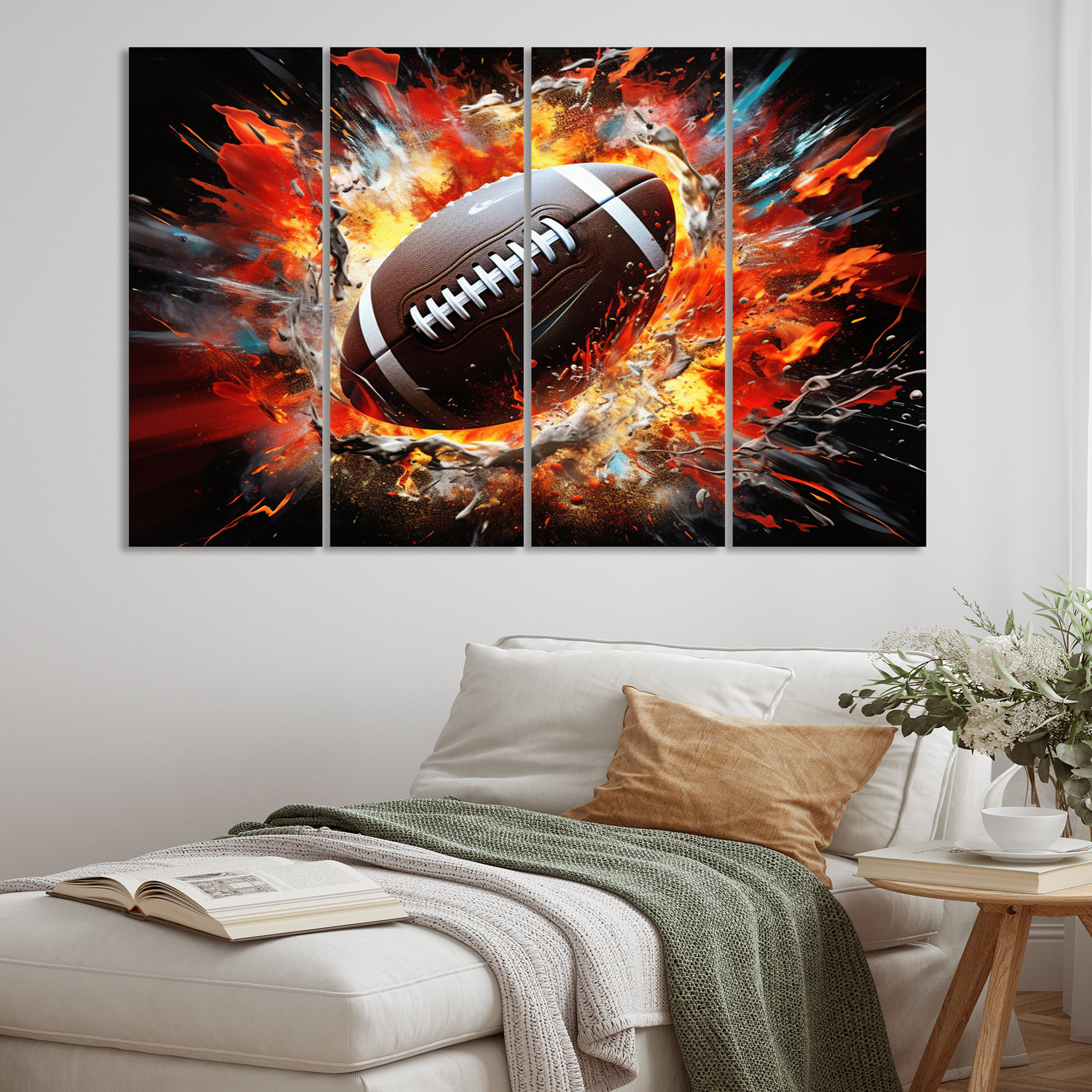 Trule Red Football Explosive Ballon On Canvas 4 Pieces Print | Wayfair