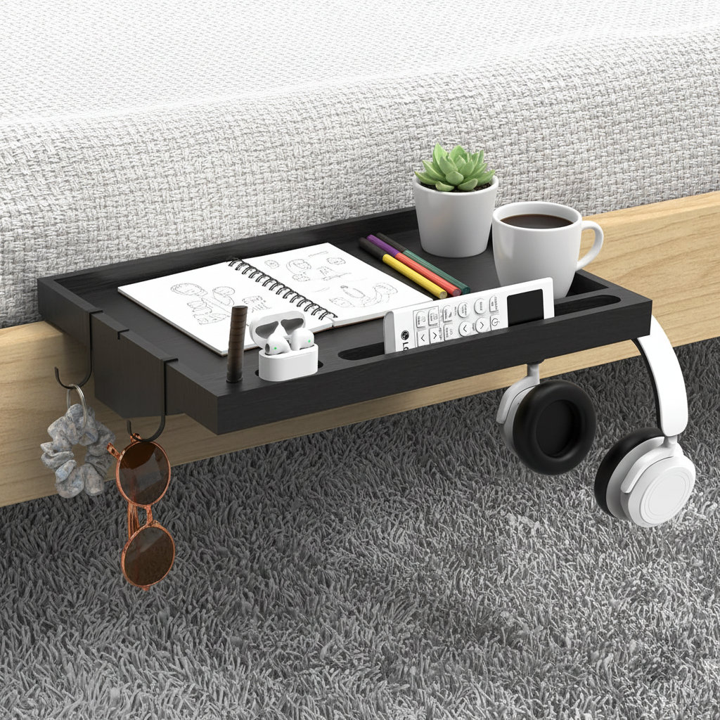 Ebern Designs Bamboo Bedside Shelf,Phone Holder & Tablet Slot | College ...