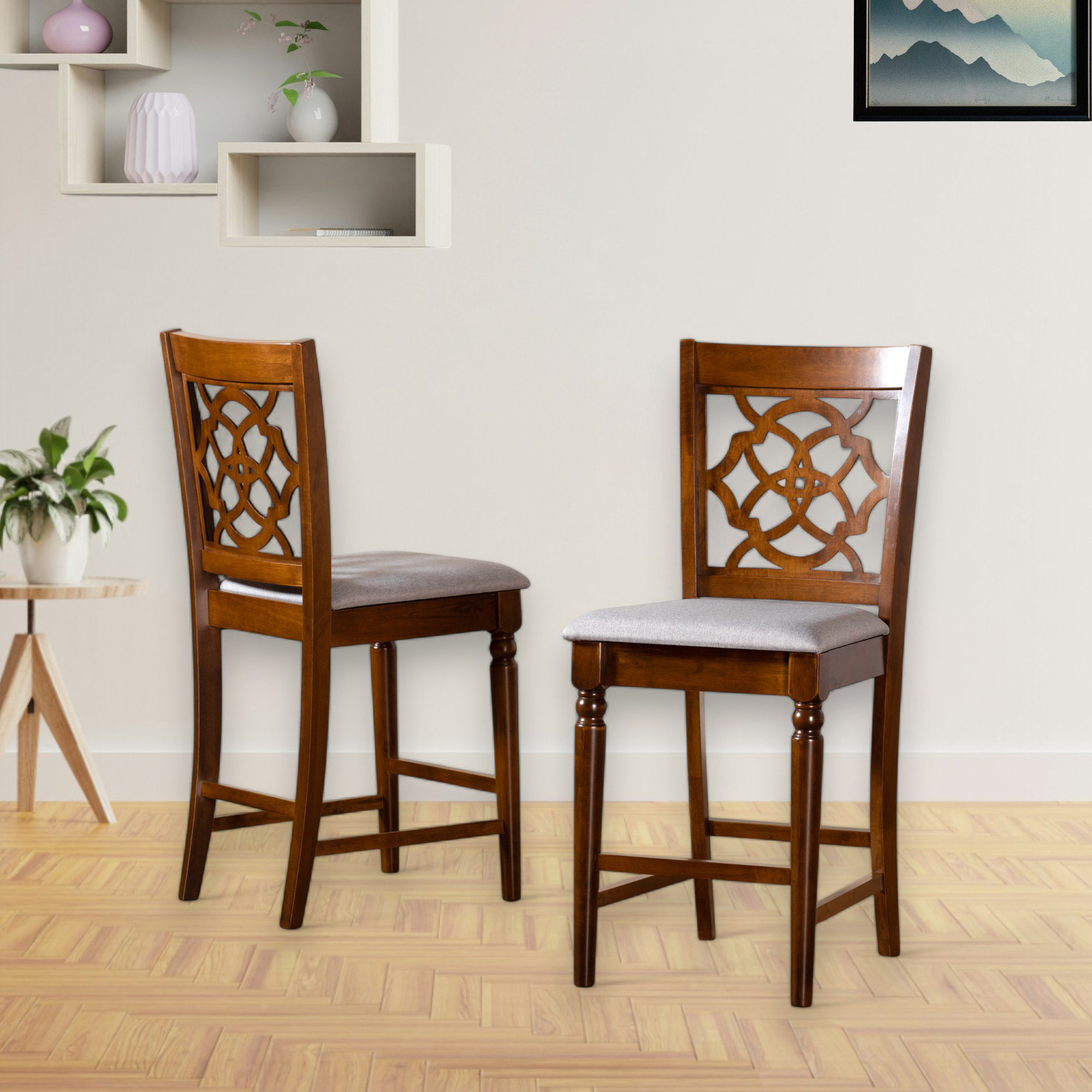 Alcott Hill® Privy 2-Piece Counter Height Pub Chair Set in Grey Fabric ...