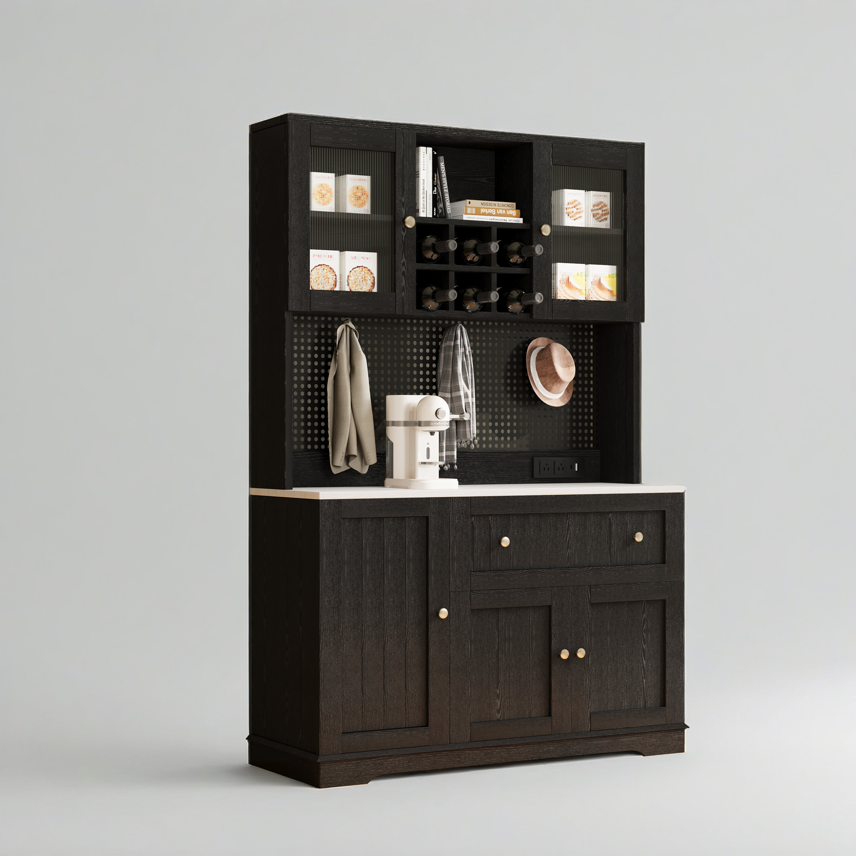 Red Barrel Studio® Modern Pantry Cabinet With Pegboard, Freestanding ...