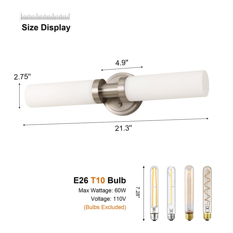 Latitude Run® Brushed Nickel Bathroom Light Fixtures, 2-Light Vanity ...