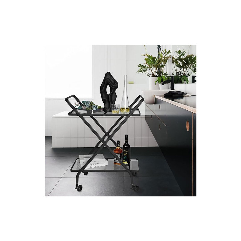 Latitude Run® Bar Cart with Glass Shelves, X Type Bar Carts for The ...