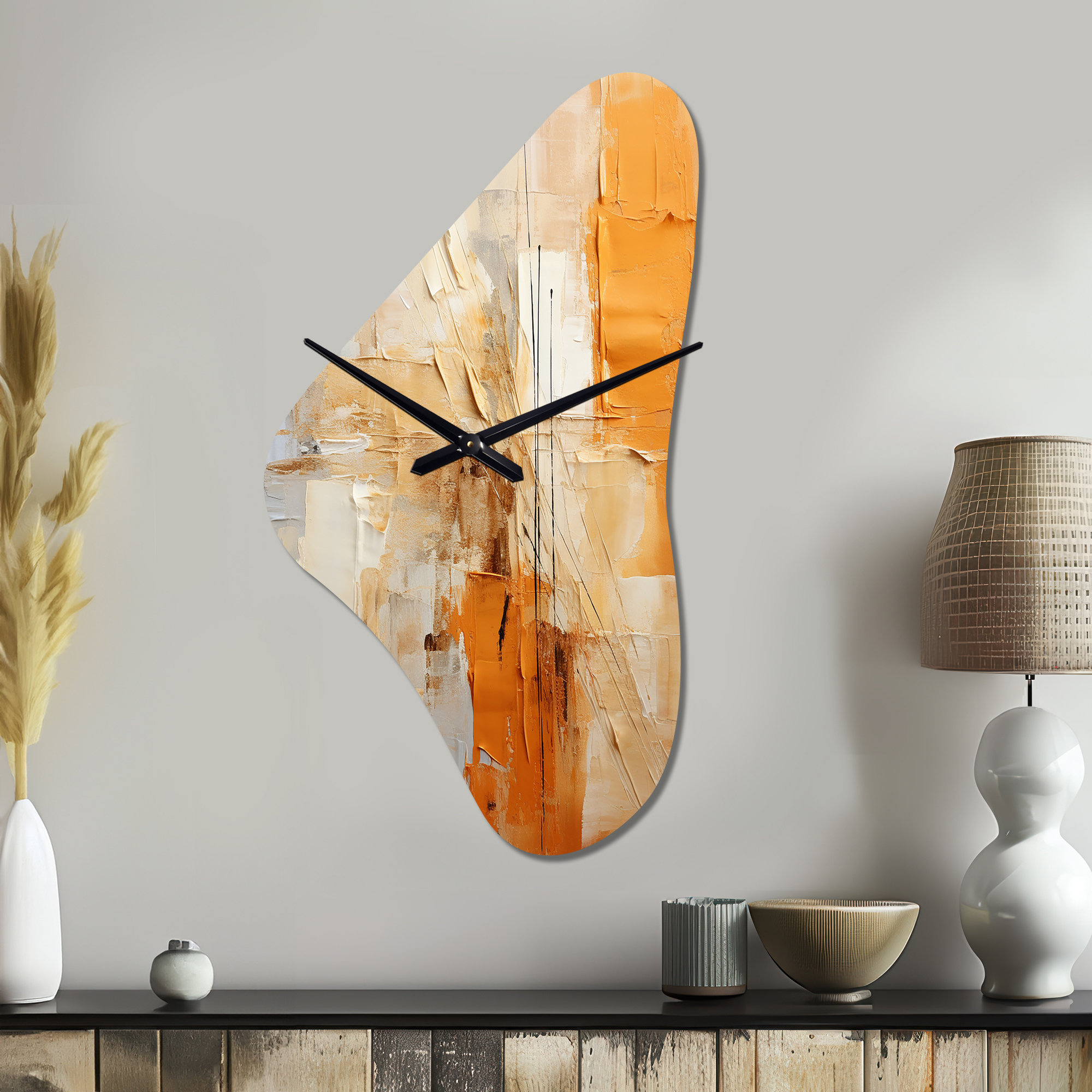 East Urban Home Mccranie - Boomerang Shape Orange Wall Clock - Unique ...