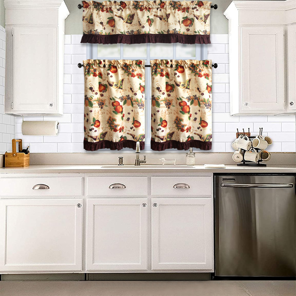 Rosalind Wheeler 3Pc Rod Pocket Ruffled Kitchen Curtains Kitchen ...
