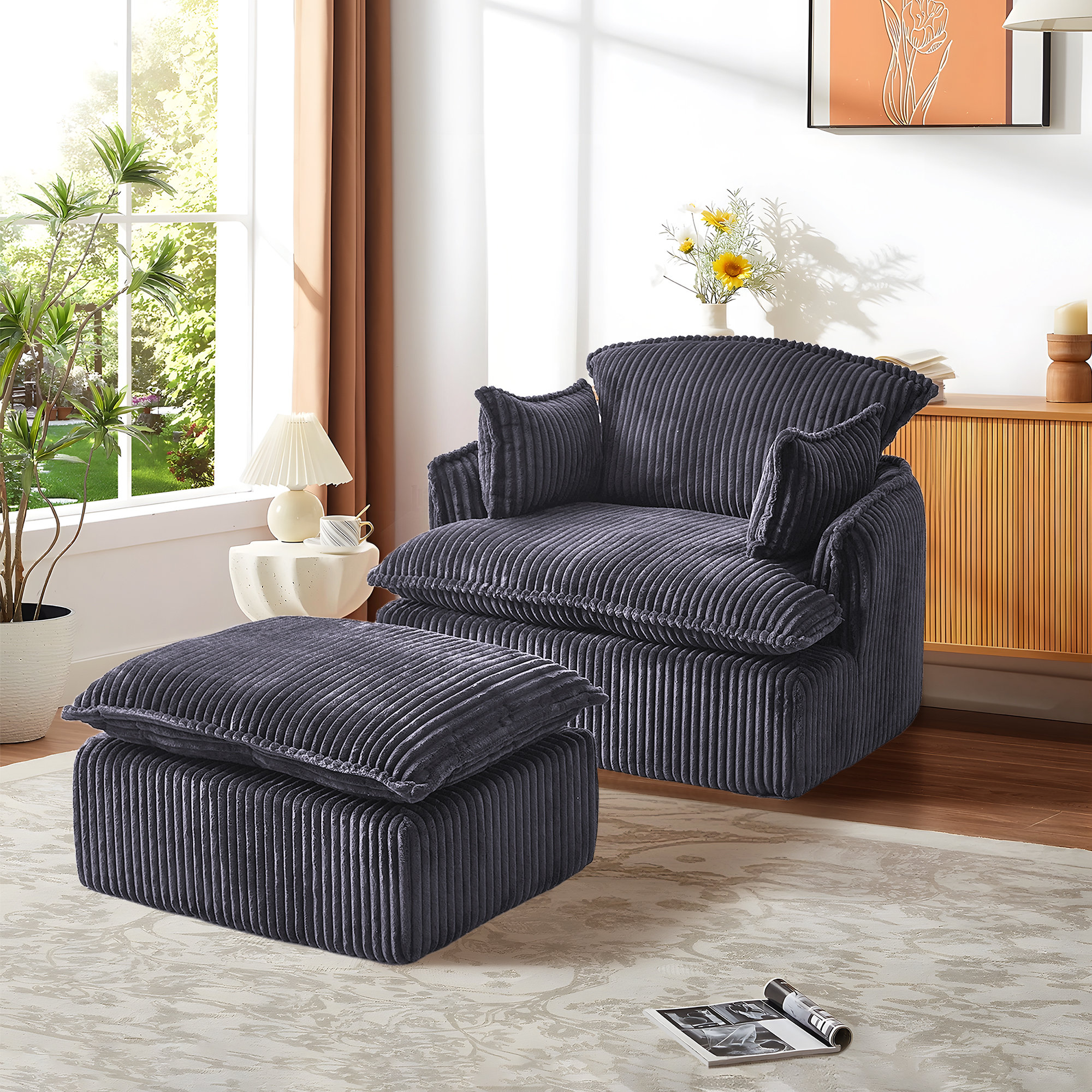 Mercer41 47''W Corduroy Compressed Accent Chair Convertible Armchair ...