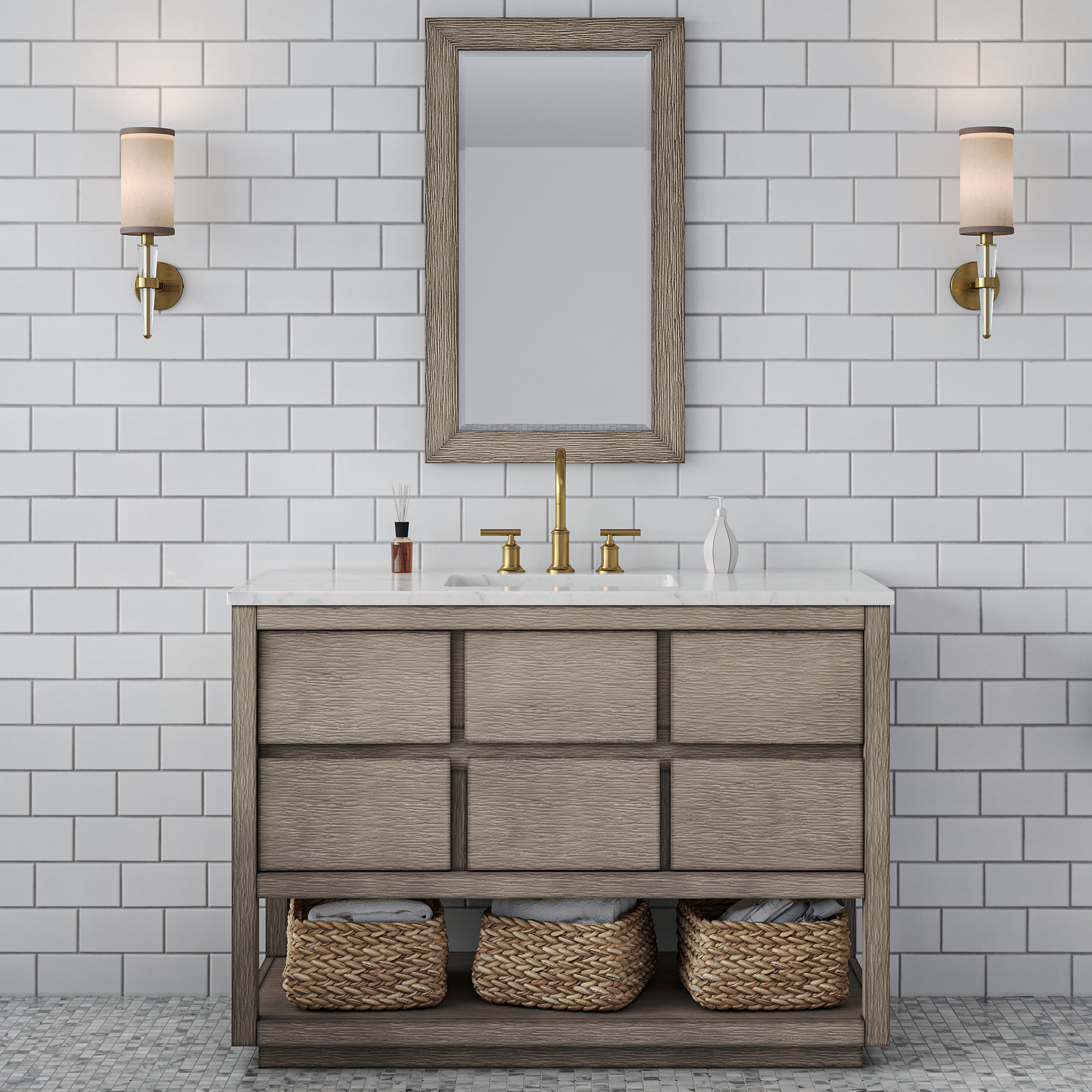 Wade Logan® Oakman 48" Carrara White Marble Countertop Bath Vanity in ...