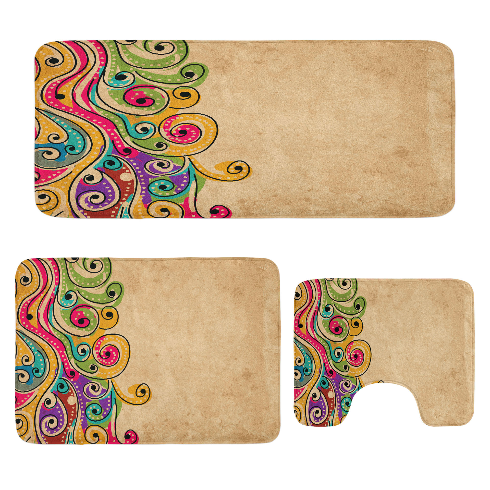 Dakota Fields Tribal Bathroom Rug Set 3 Pieces U-Shape & Rectangle Mats ...