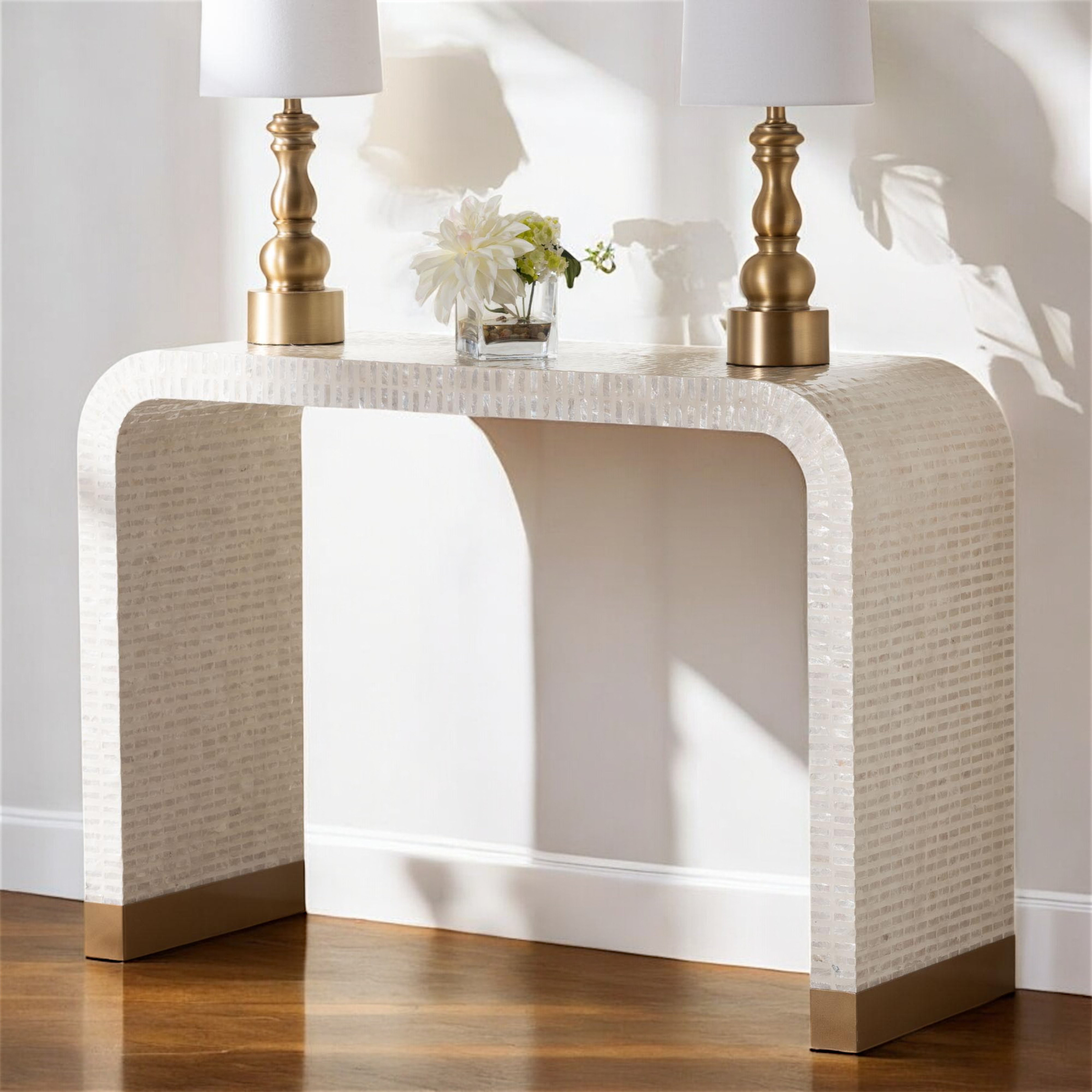 Ebern Designs Perz Mother of Pearl Capiz Shell Console Table in Coastal ...