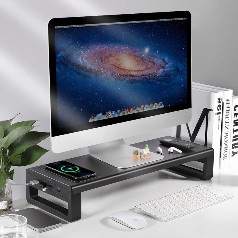 Kiflic Wireless Charging and USB 3.0 Monitor Stand,Monitor Riser with ...