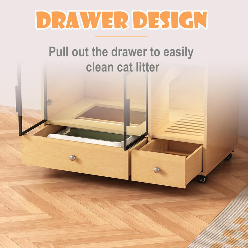 Ebern Designs Cat Litter Box Enclosure, Hidden Litter Box Furniture ...