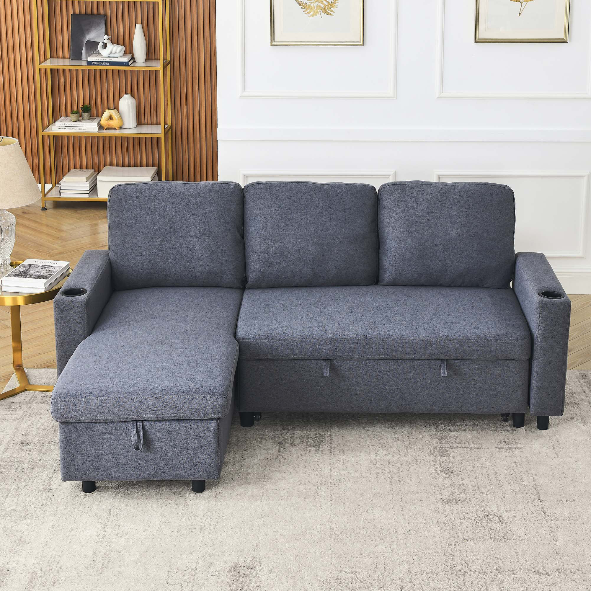Latitude Run® Comfortable Linen L-Shaped Combo Sofa Sofa Bed,Reversible ...