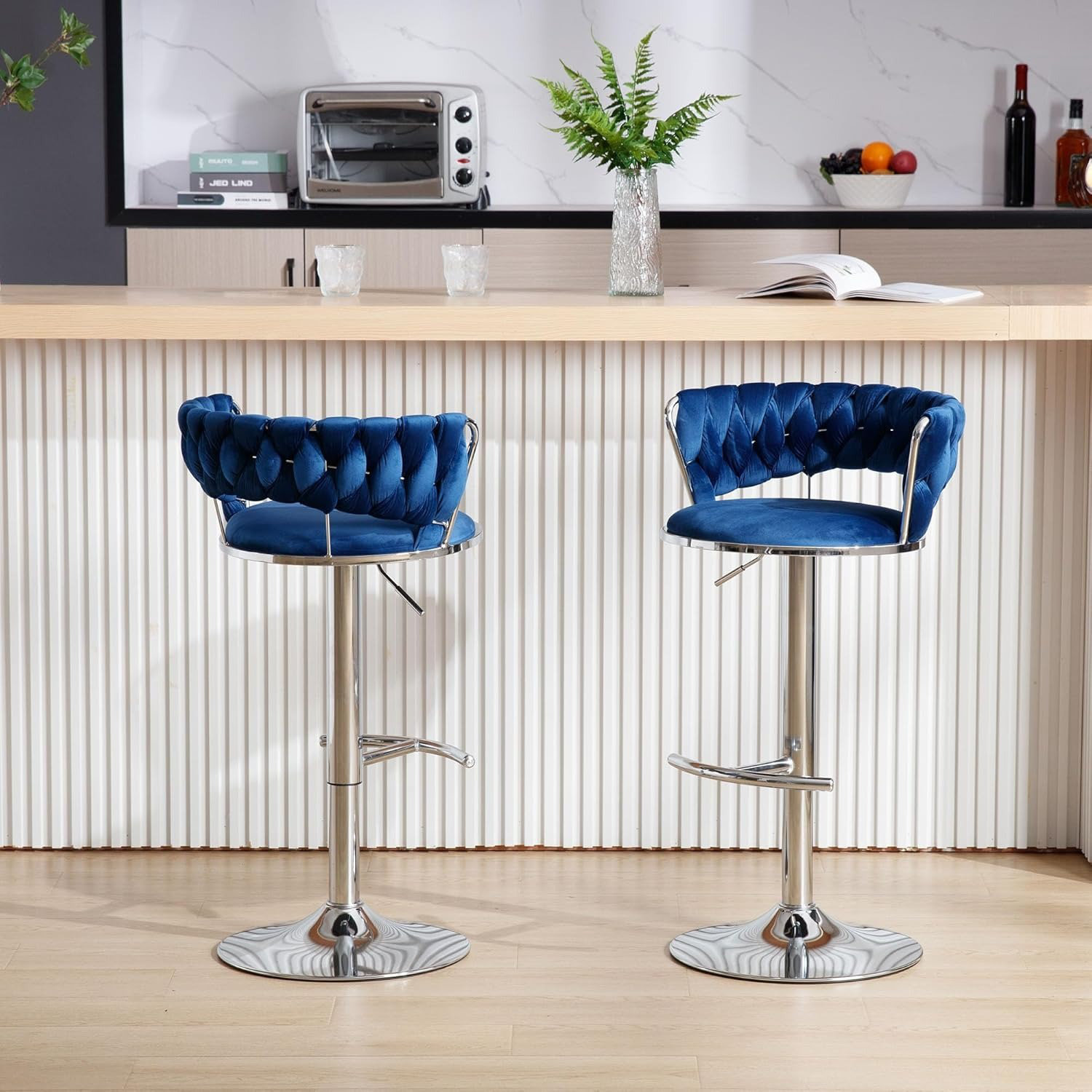 Mercer41 2 Pack Velvet Swivel Bar Stools Height Adjustable Counter ...