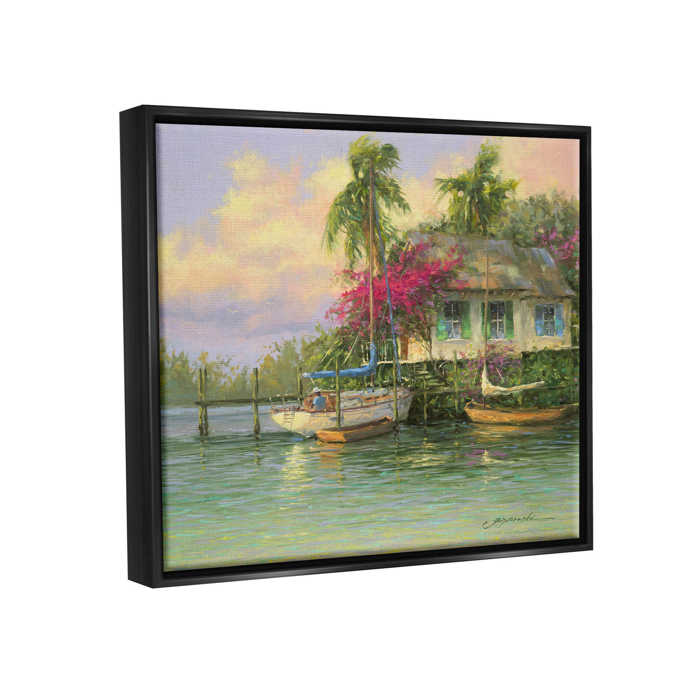 Breakwater Bay Tropical Vacation Seaside House Floater Canvas Wall Art ...