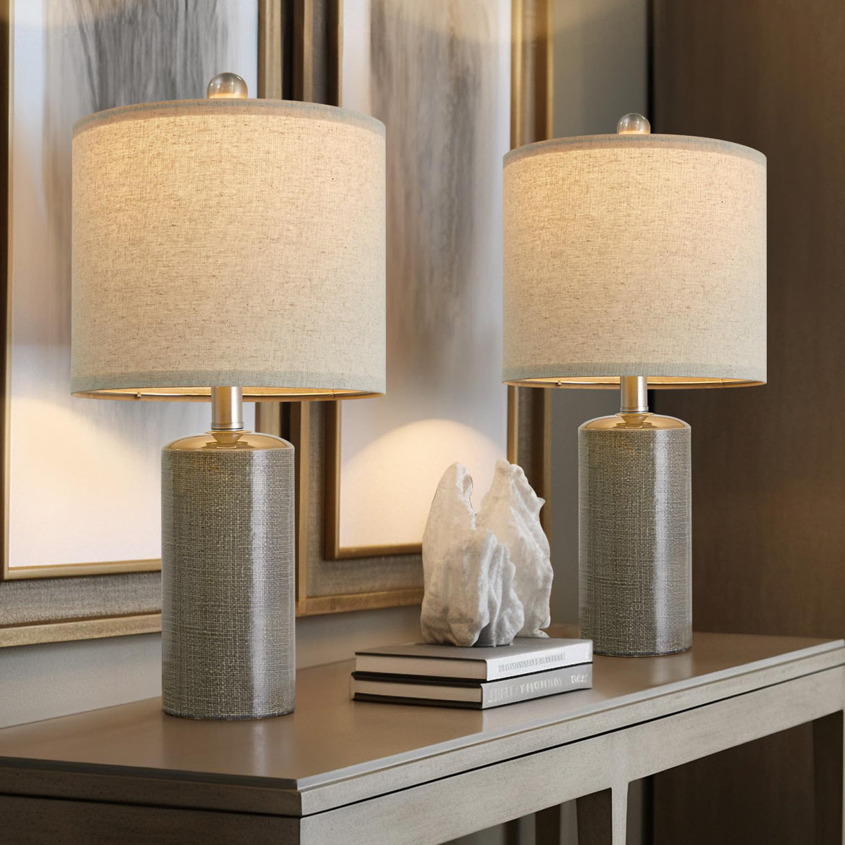 Ebern Designs 20.25" Small Table Lamps Set Of 2 Modern Ceramic Lamps ...