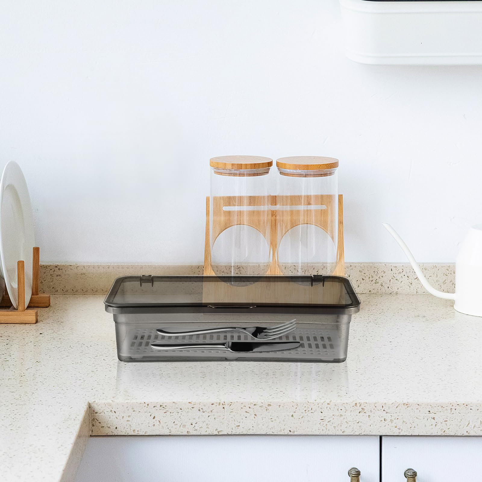 Hokku Designs Silverware Rack Cutlery Drawer Organizer With Lid ...