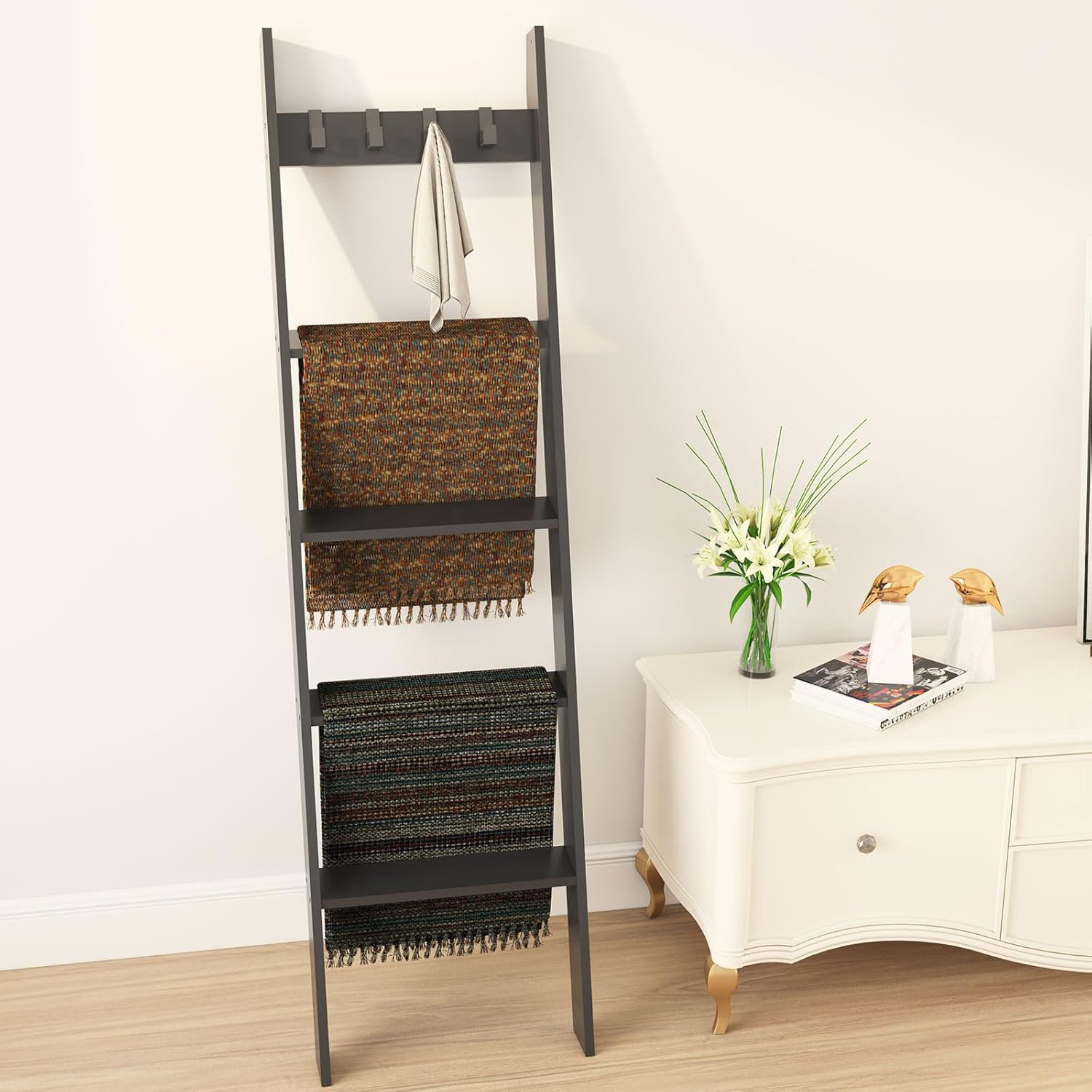 Gracie Oaks 5-Tier Blanket Ladder Shelf,Ladder Rack For Storage And ...