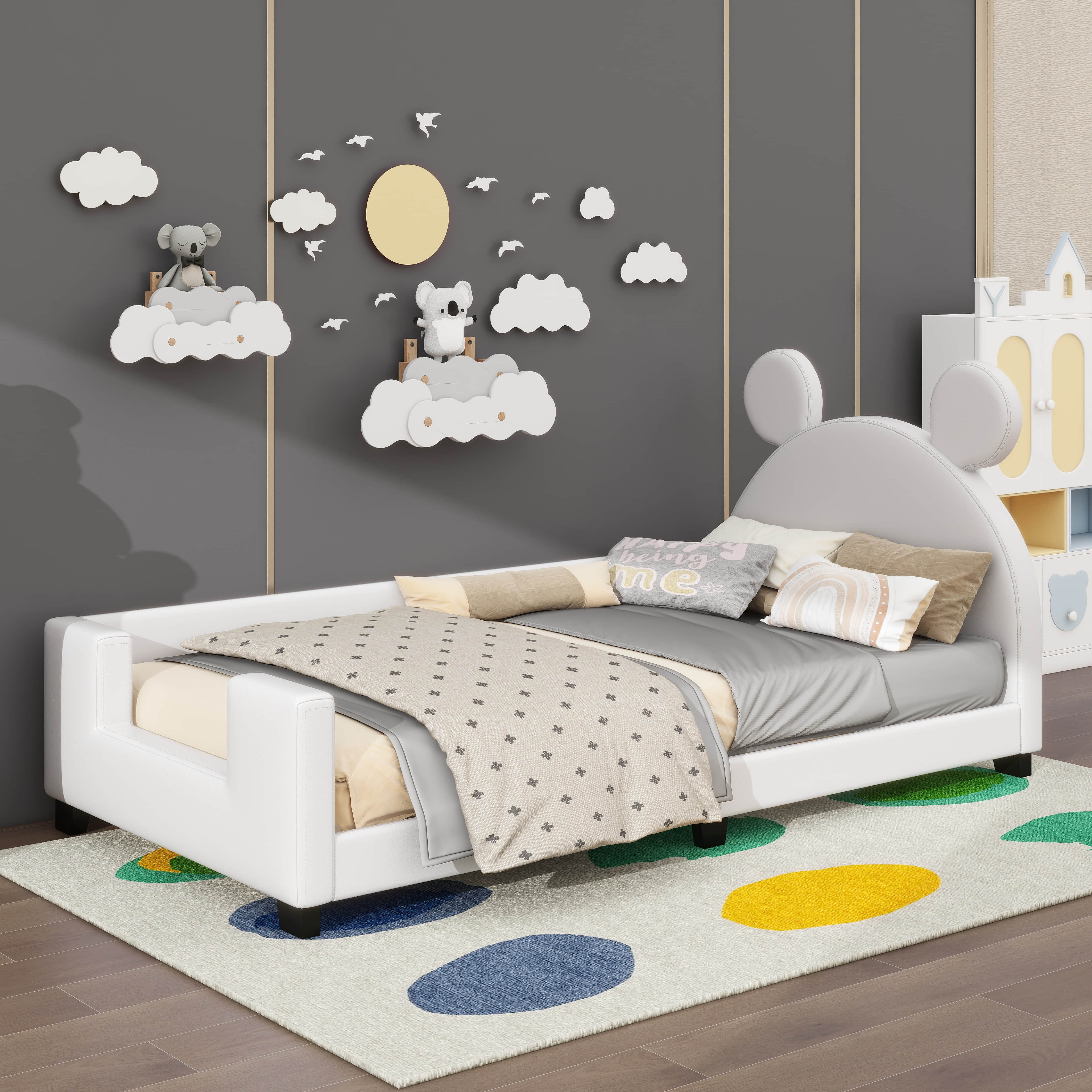 Trinx A Twin-Sized Upholstered Daybed Adorned With A Headboard In The ...