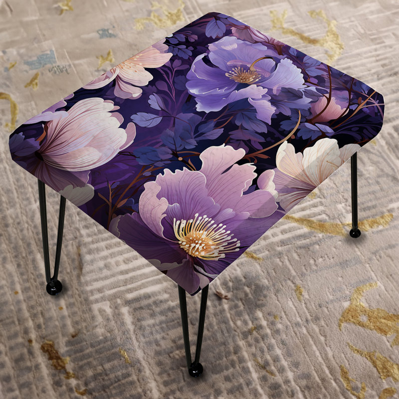 Design Art Wonderland Purple Flowers - Floral Rectangle Ottoman | Wayfair