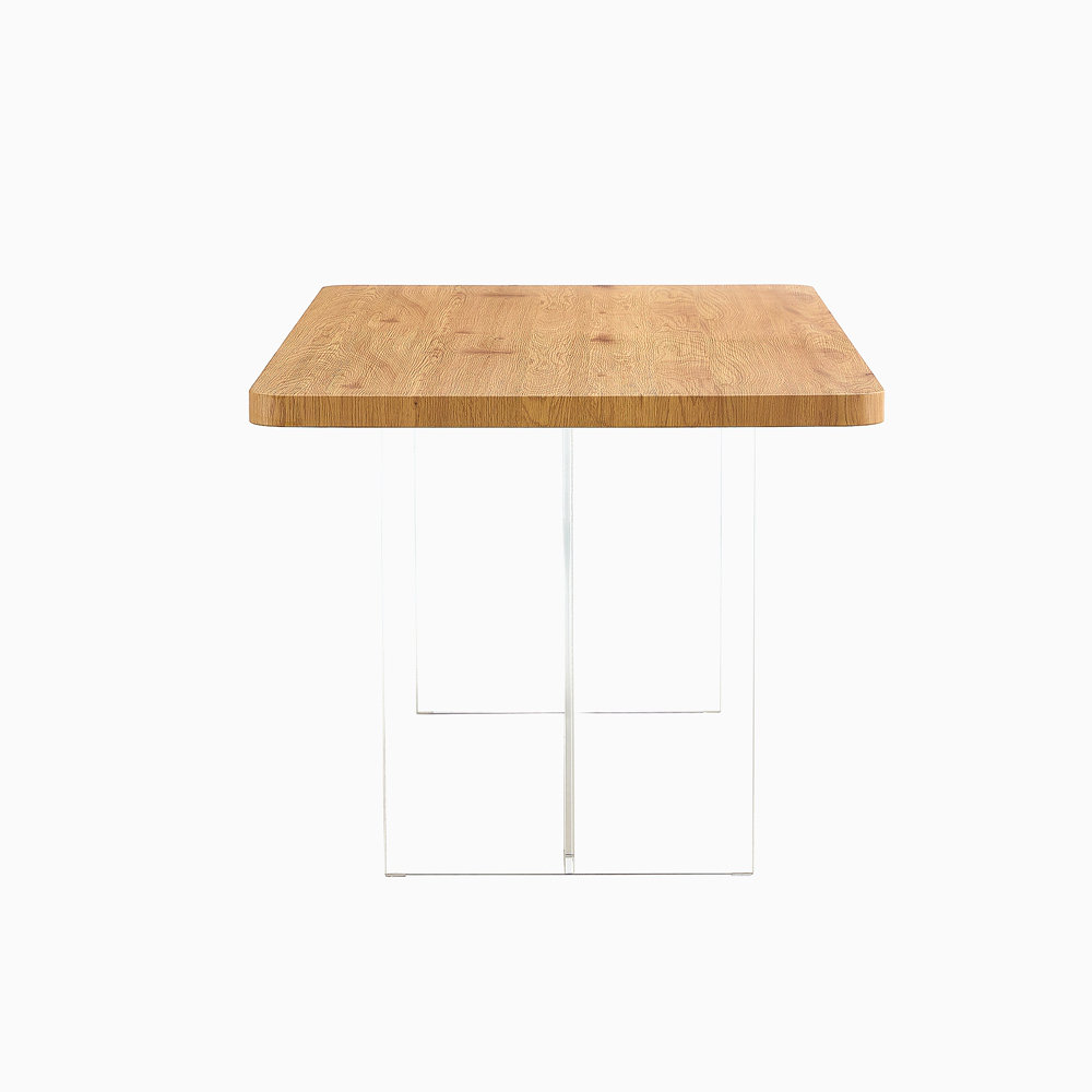 Ivy Bronx A Modern Minimalist Wooden Table With Acrylic Legs And ...