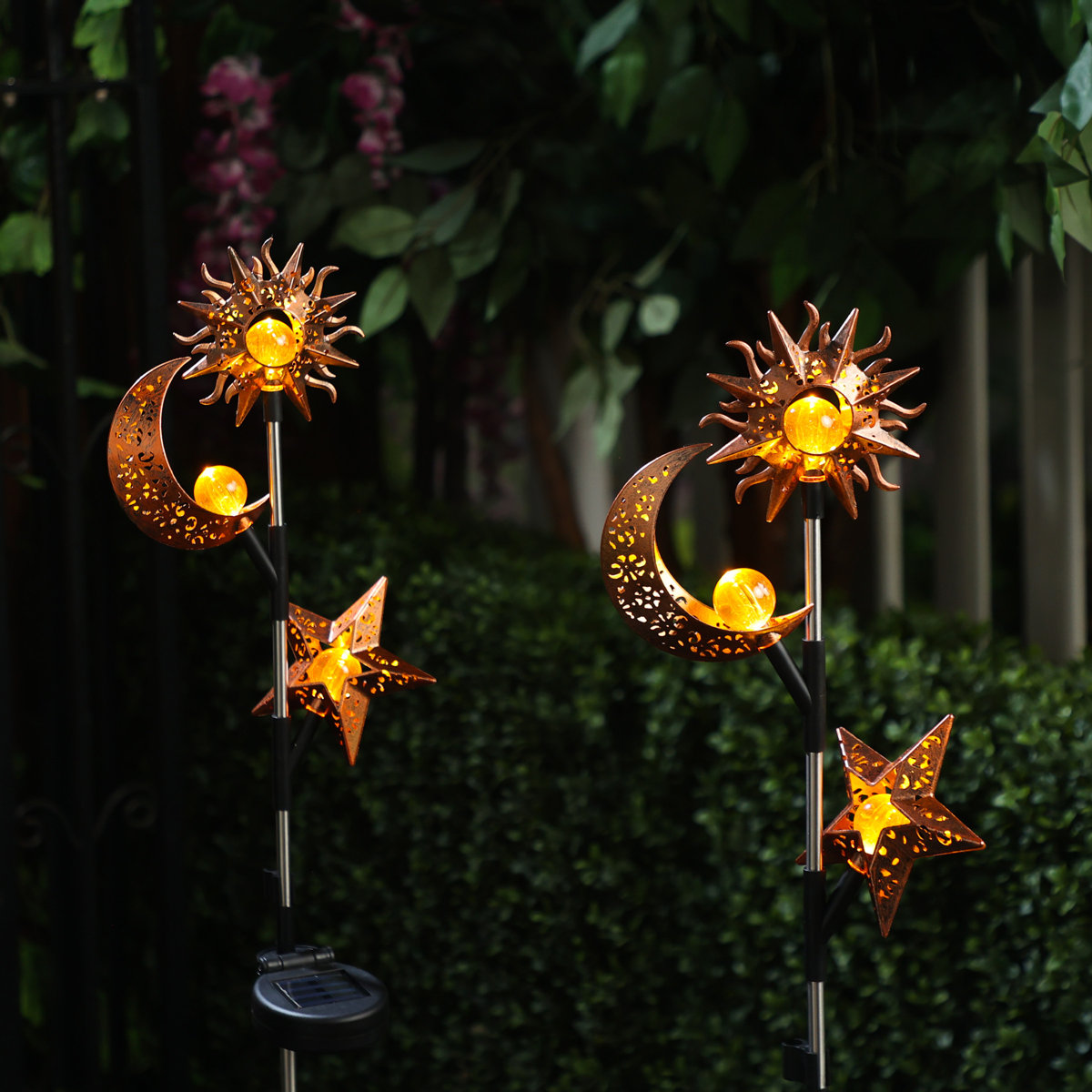 Arlmont & Co. Celestial Solar LED Stake, Sun, Moon, and Star Pathway ...