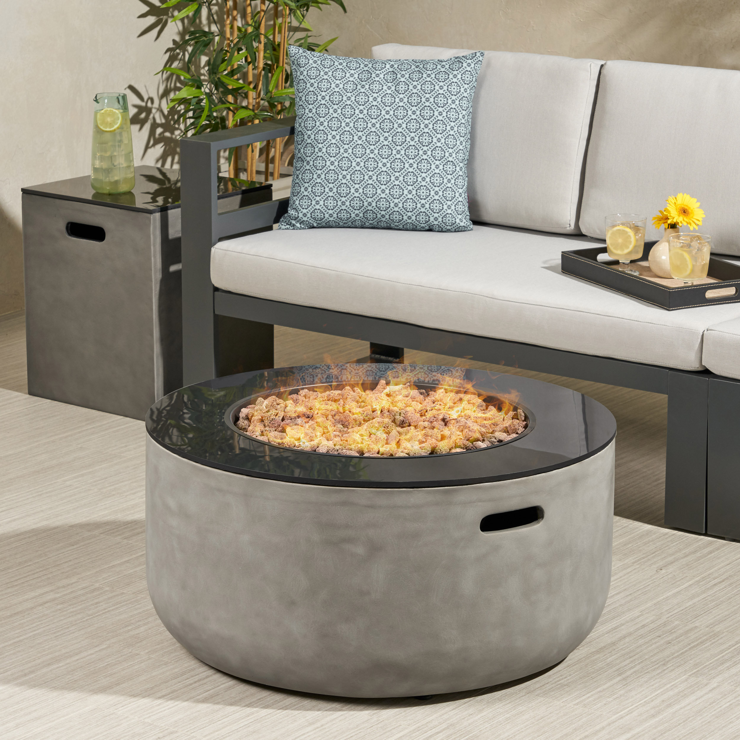 Wade Logan® Amorae 15" H x 31" W Concrete Propane Outdoor Fire Pit ...