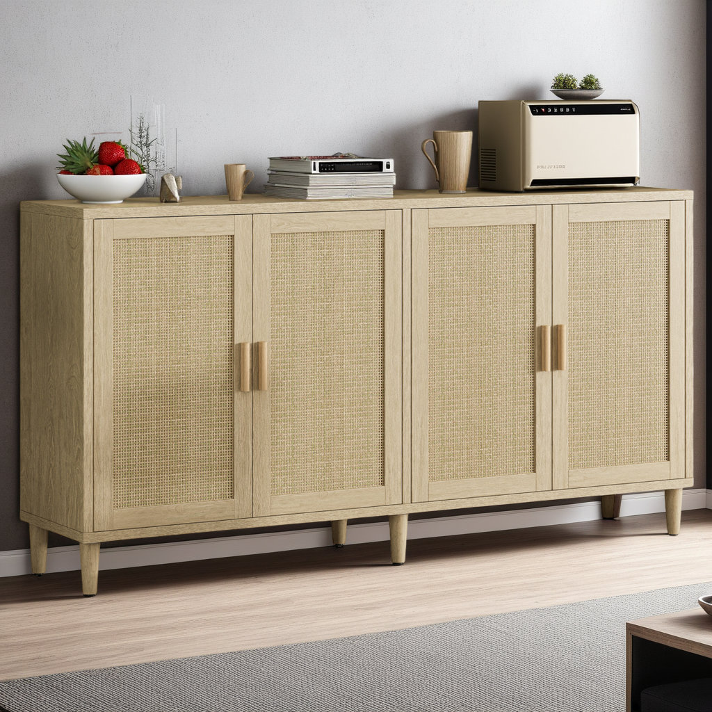 Bay Isle Home™ 4-Door Rattan 70" Sideboard Buffet Cabinet with Shelf ...