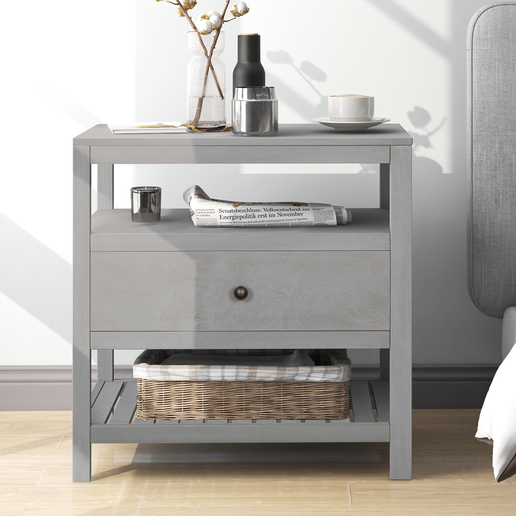 Latitude Run® Modern Wooden End Table With Drawers Storage For Living ...