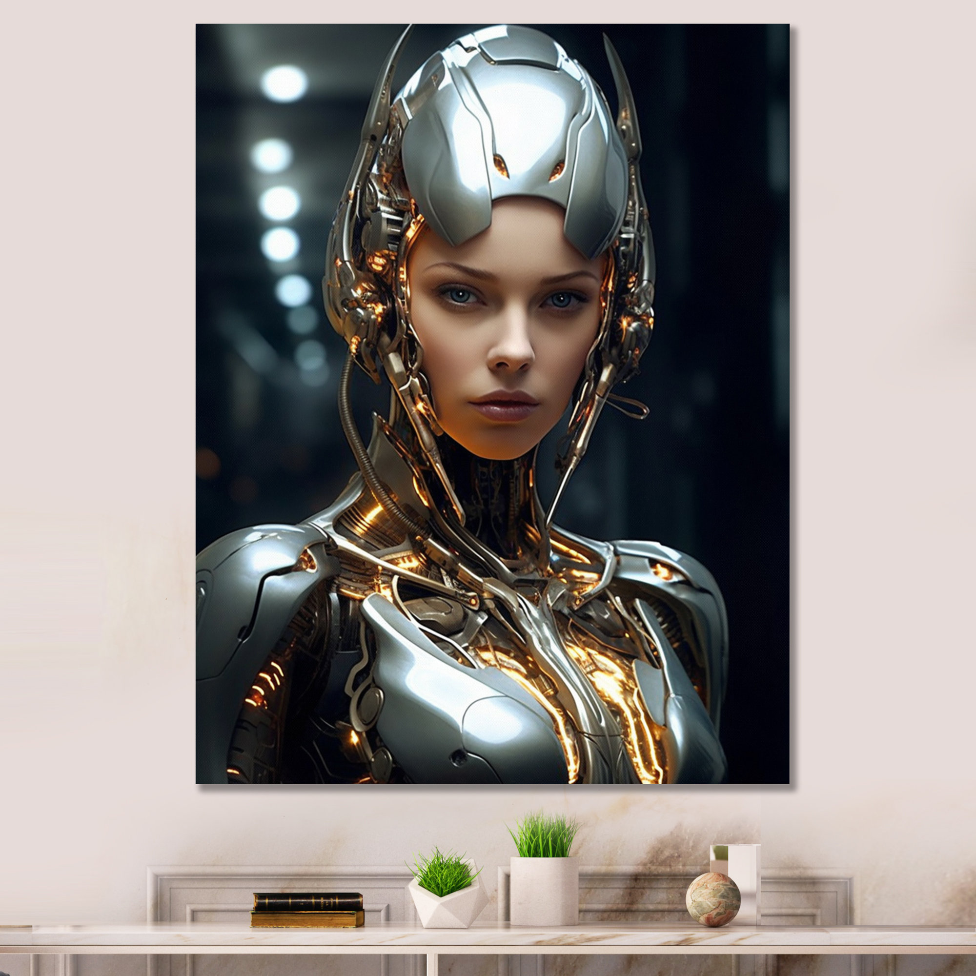 Everly Quinn Silver And Gold Cyborg Woman Portrait II - Fashion Canvas ...