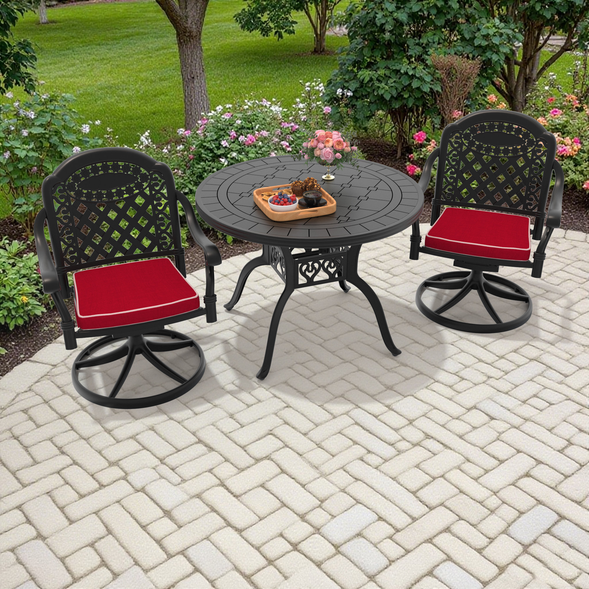 Canora Grey Outdoor Cast Aluminum Patio Set – Swivel Dining Chairs with ...
