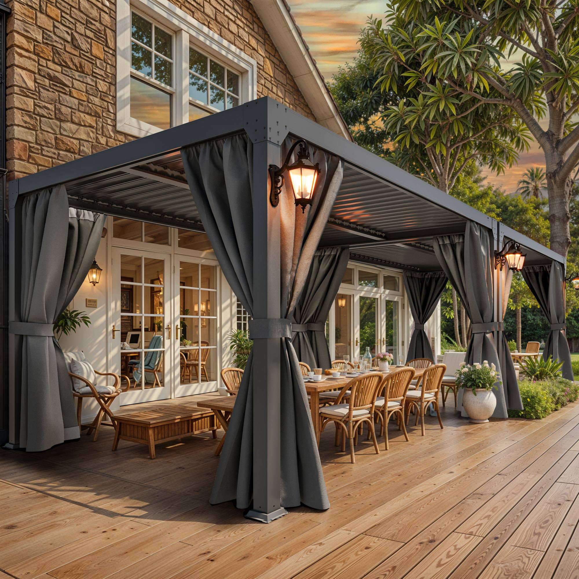 Edrosie Inc 10ft x 13ft Outdoor Louvered Pergola with Curtains | Wayfair