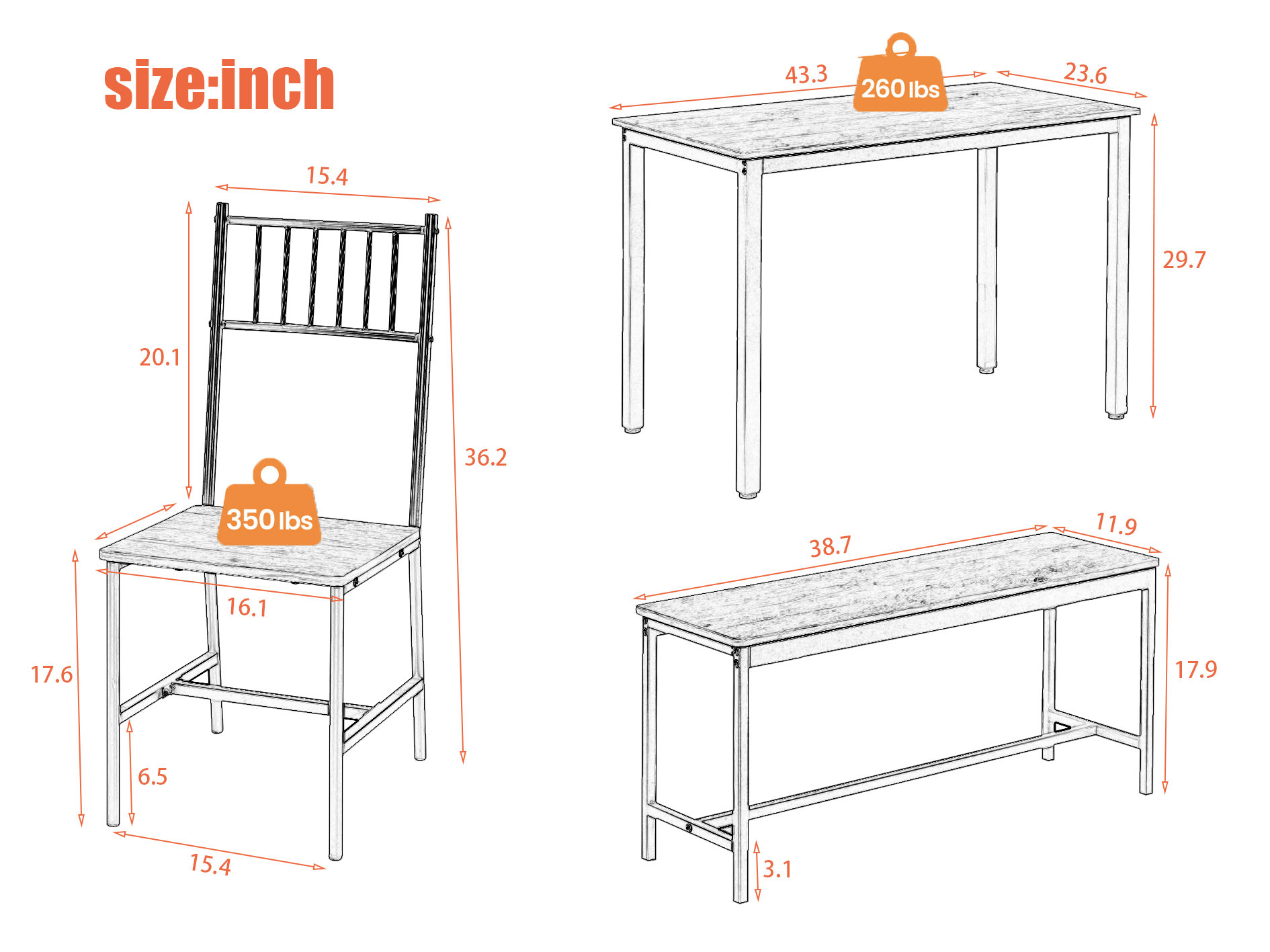 Williston Forge Jolisha Rectangular 23.6'' L x 43.3'' W Dining Set ...