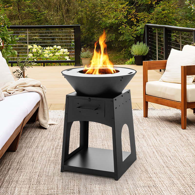 Gymax Patio Fire Pit W/ Firewood Log Rack Outdoor Wood Burning ...