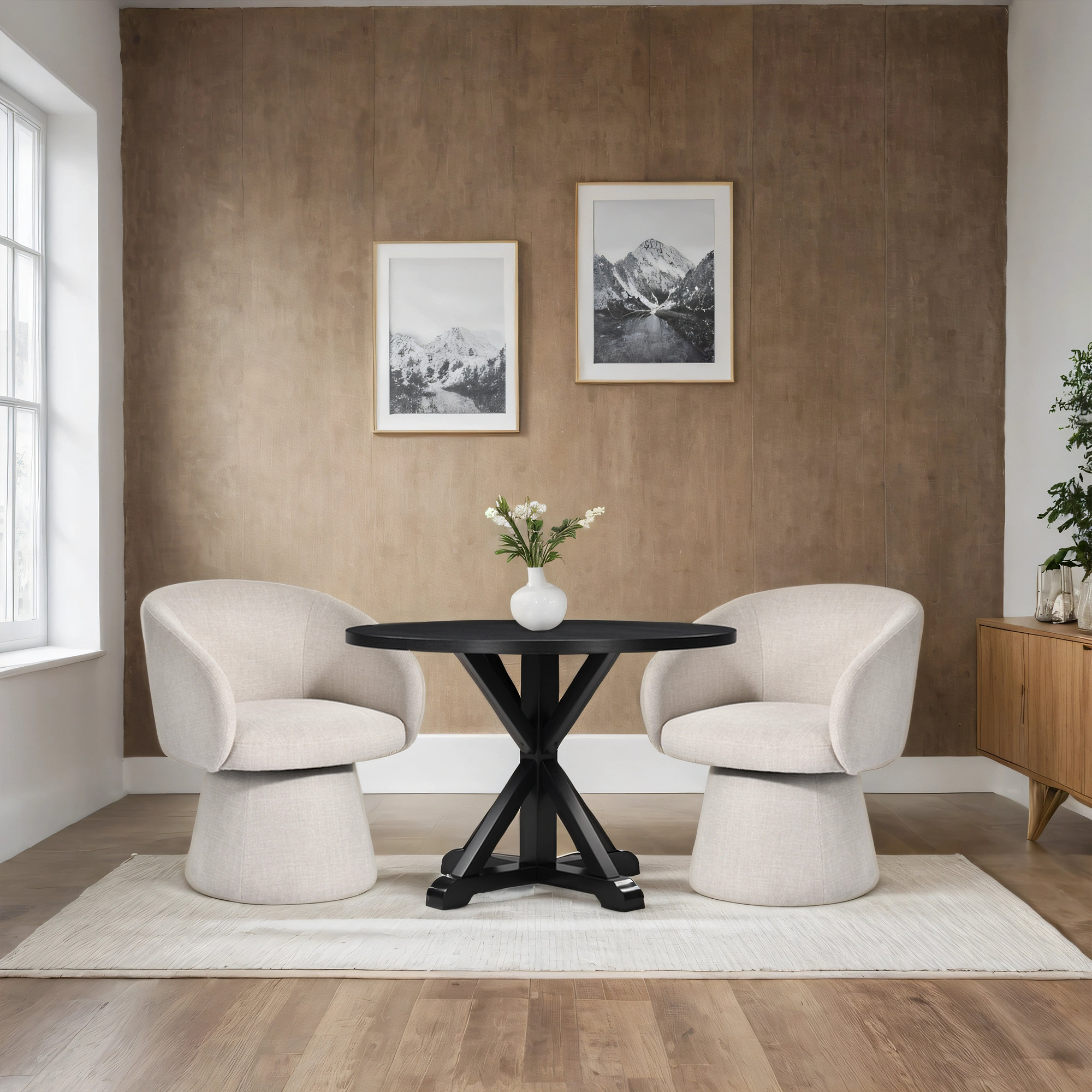 August Grove® Contemporary Round Dining Table Set With Upholstered ...