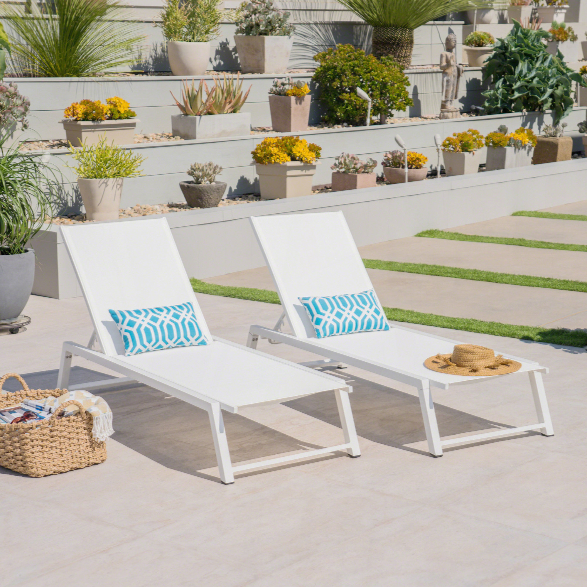 Latitude Run® Outdoor Comfortable And Adjustable Mesh-Backed Chaise ...