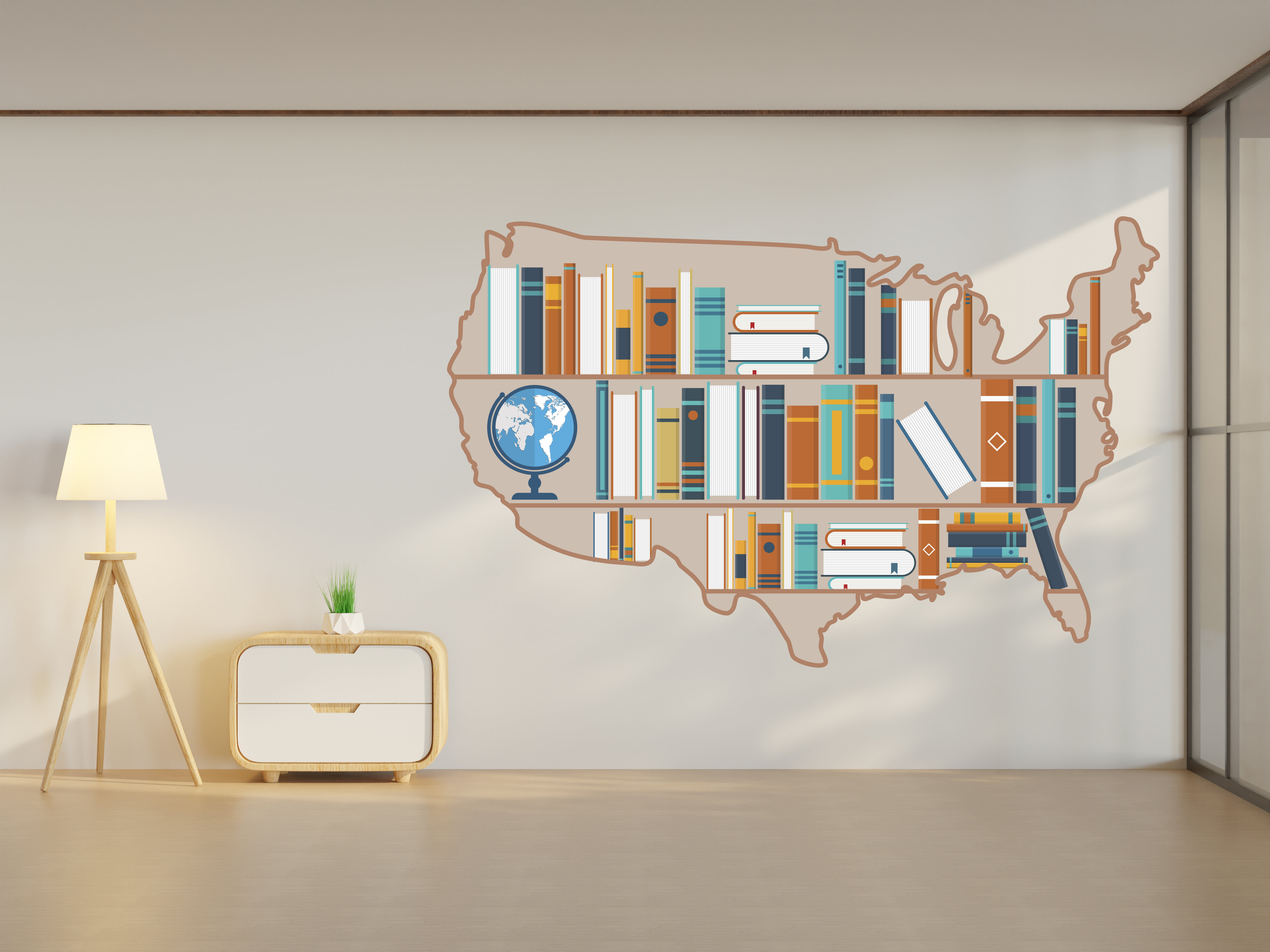 Williston Forge Library USA Map Wall Decals, Books Wall Decor ...