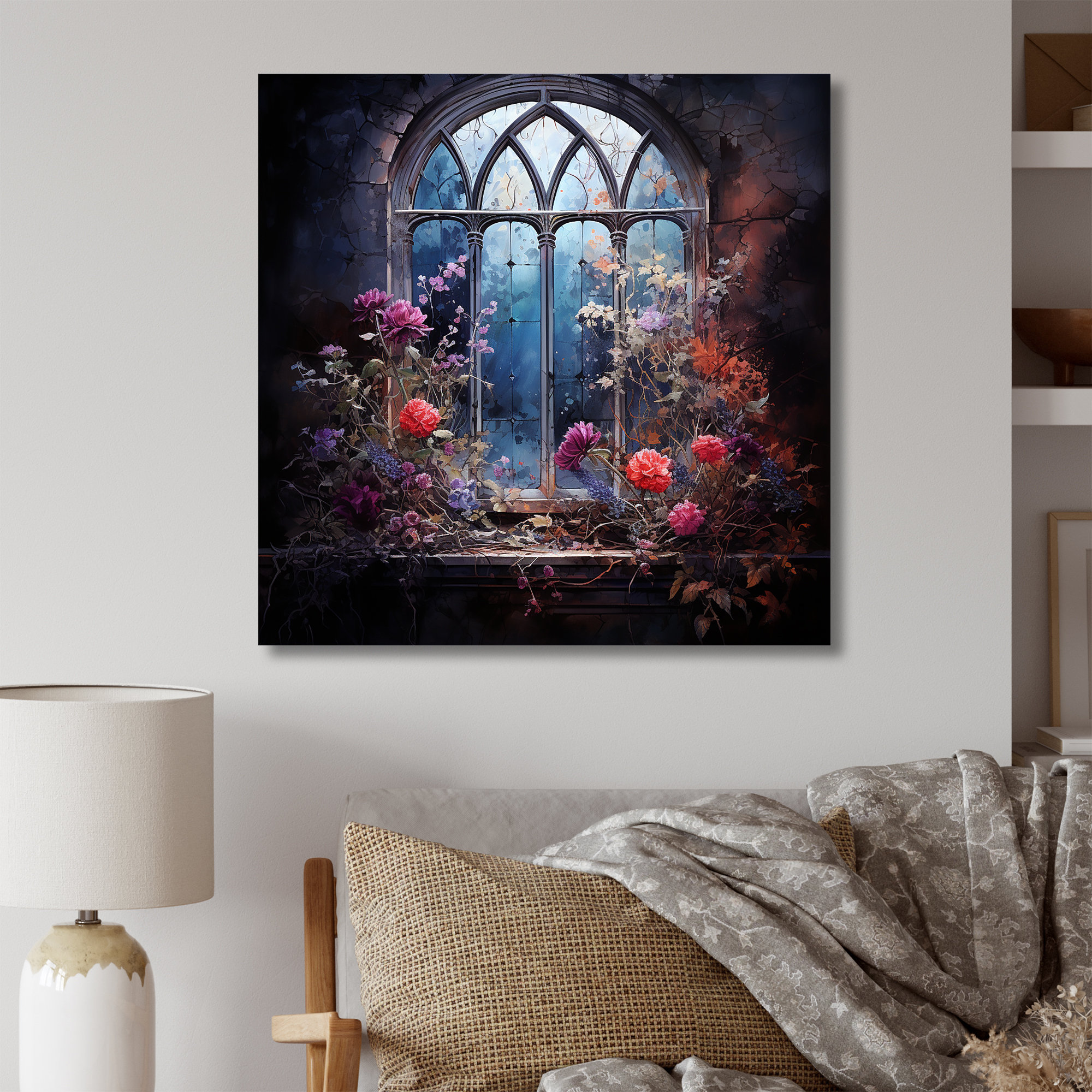 Lark Manor™ Floral Gothic Church Windows View III - Floral Window Wall ...